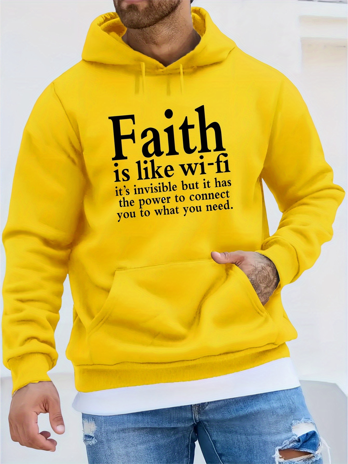 Faith Print Kangaroo Pocket Hoodie Casual Long Sleeve - Temu New Zealand