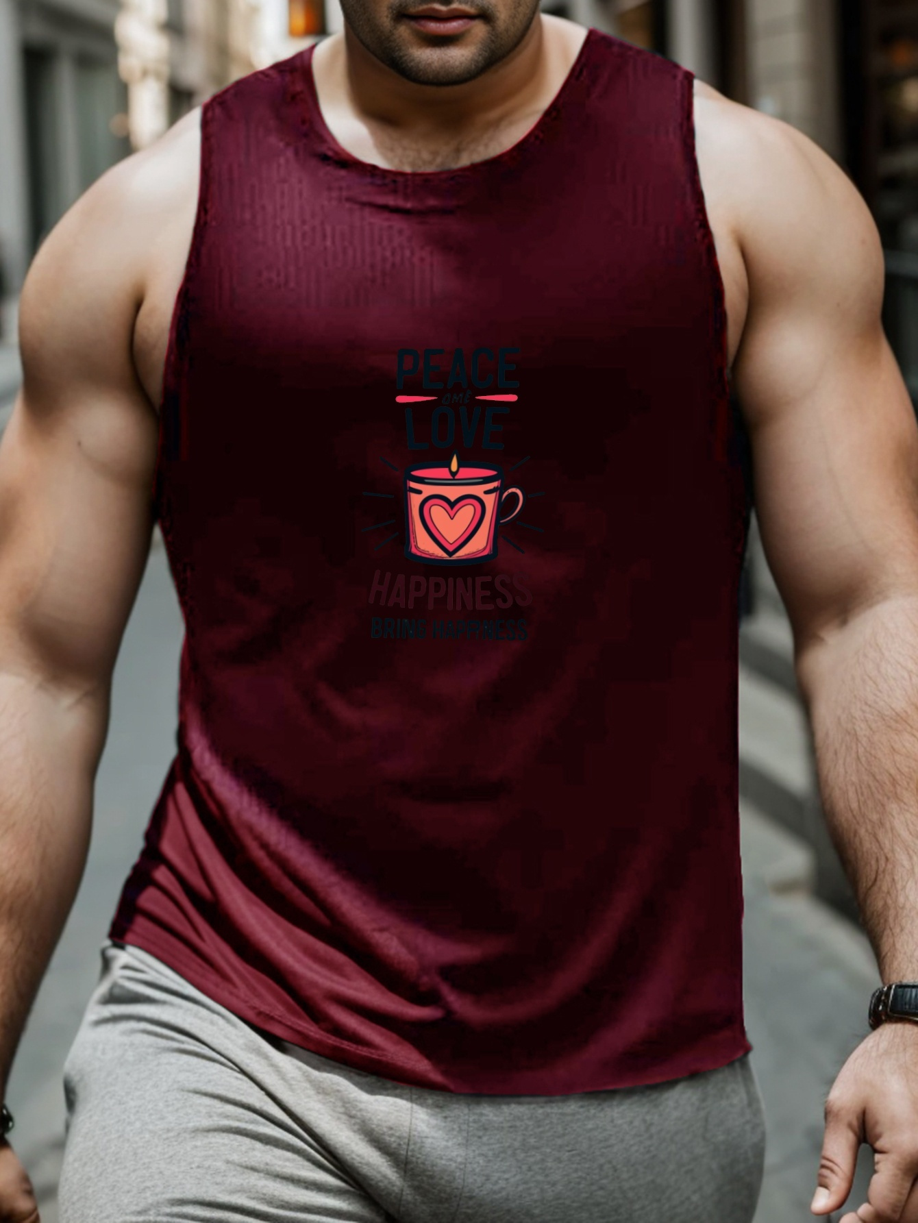 Plus Size Men's "peace Love" Graphic Print Tank Top - Temu Philippines