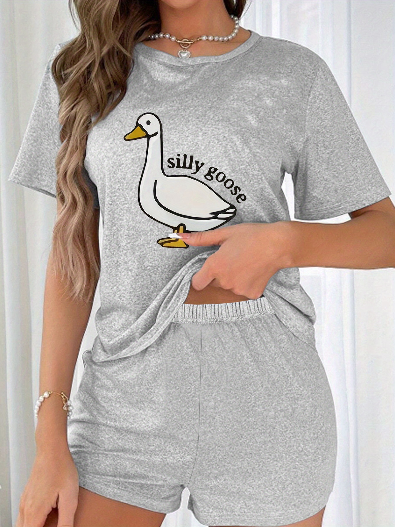 Funny Goose Letter Print Pajama Set Short Sleeve Round Neck - Temu New ...