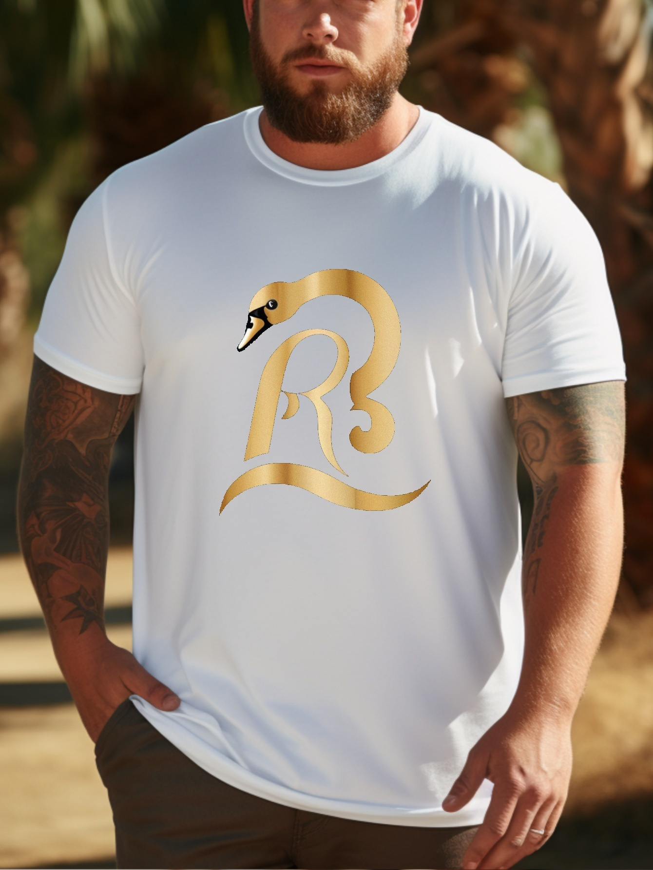 PLUS STØRRELSE T shirt Med Gås Og Bogstavtryk Til Mænd - Temu Denmark