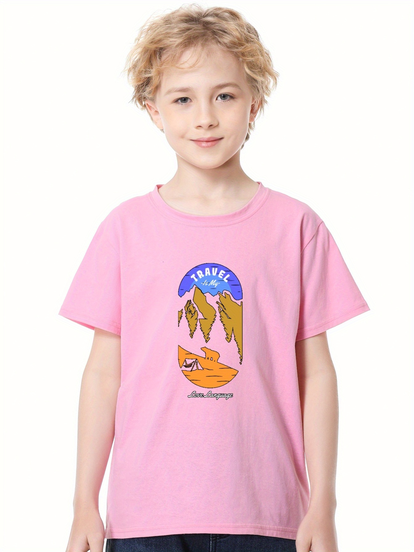 Boys Creative T shirt Travel Language Letter Print Casual - Temu New Zealand