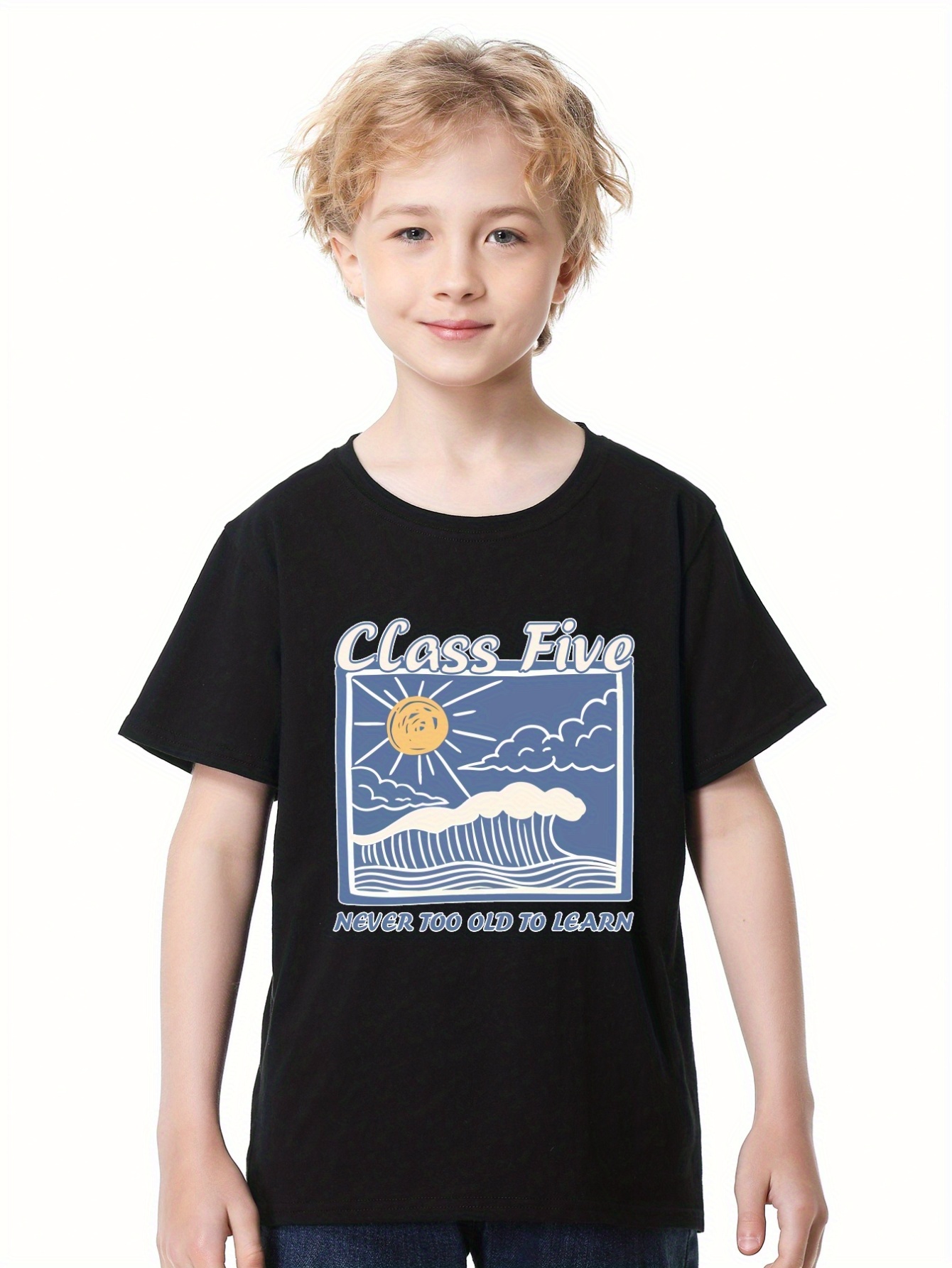 New Year Meaningful T shirt Class Five Letter Sea Print Boys - Temu New Zealand