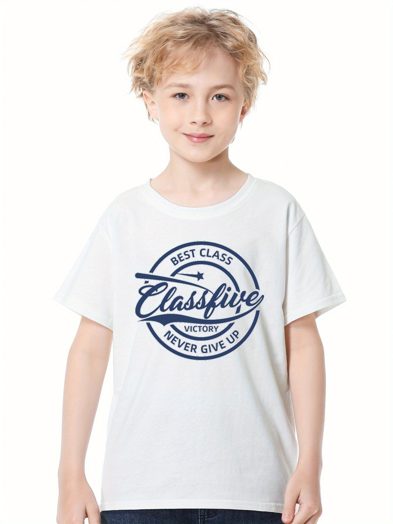 Boys Creative T shirt Class Five Letter Print Casual - Temu Australia