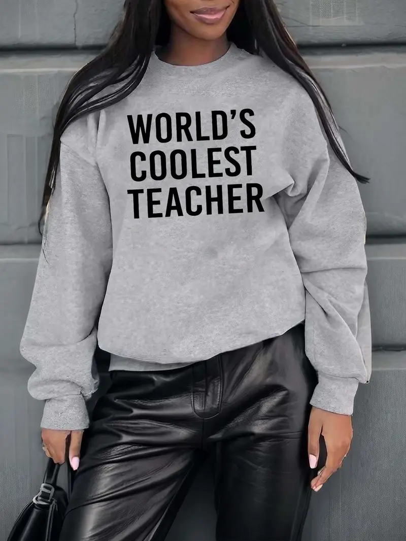 Letter Print Pullover Sweatshirts Long Sleeve Crew Neck Temu Canada