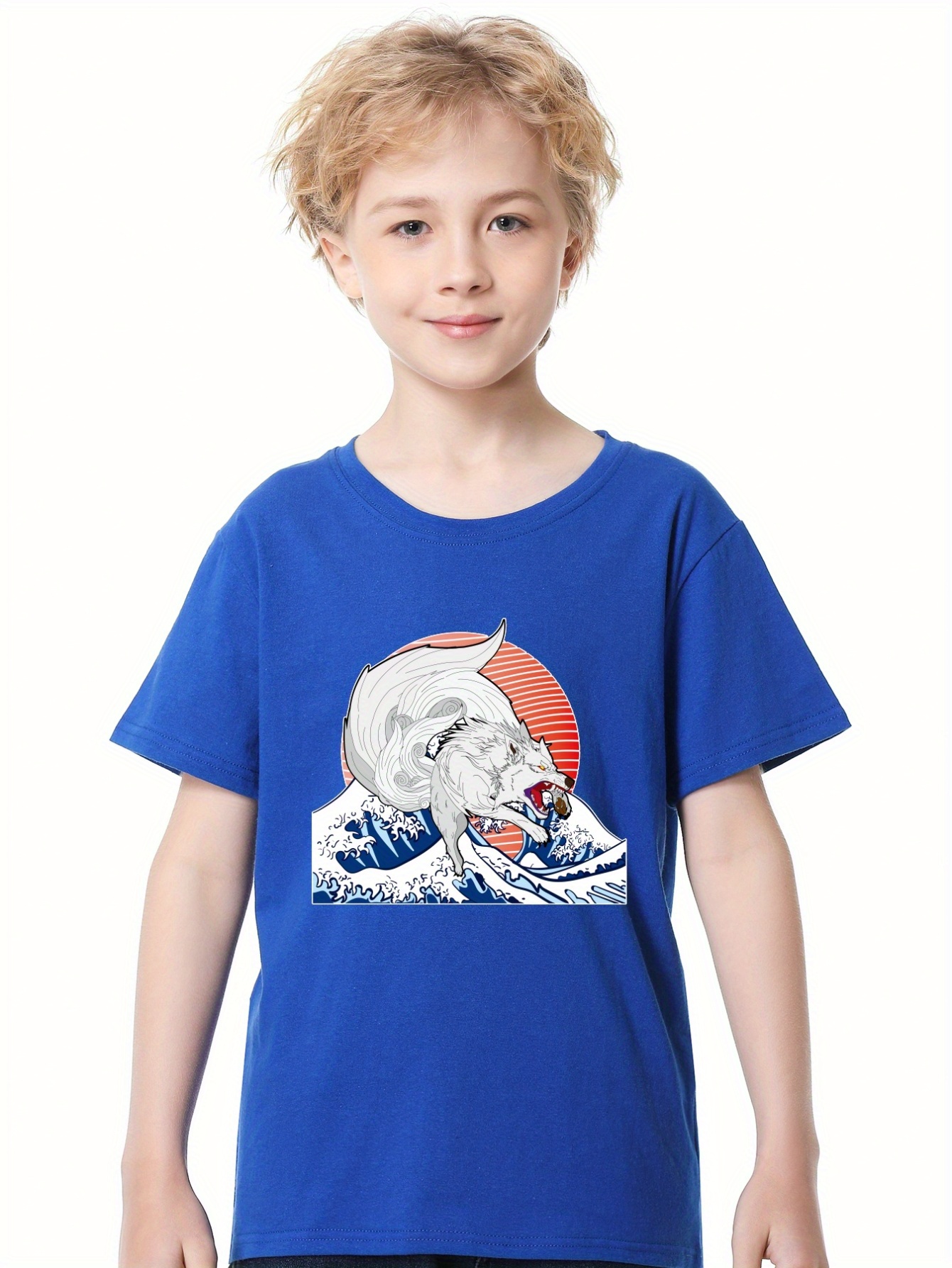 Anime Waves Fox Print Boys Creative T shirt Casual - Temu Ireland