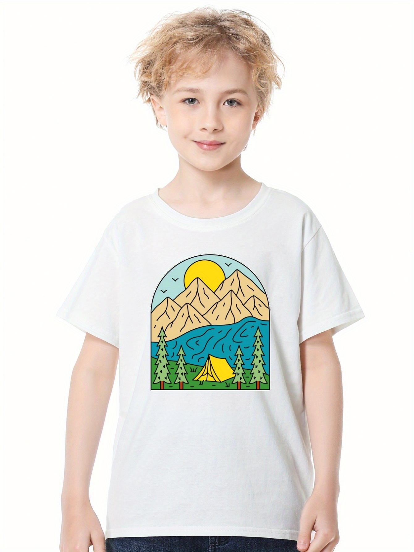 Short Sleeve Cotton Tees Camping Theme Mountains Trees Tent - Temu New Zealand