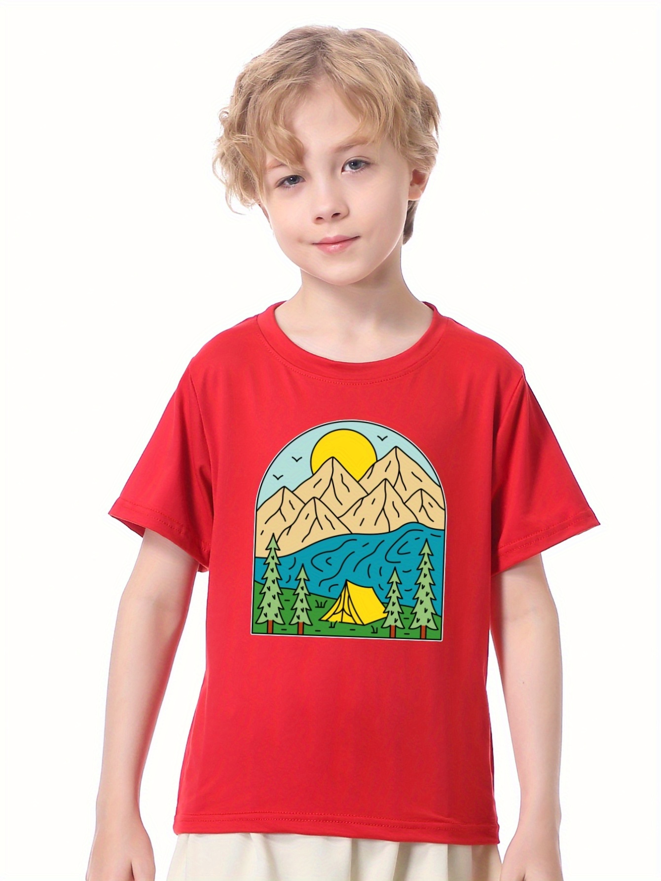 Short Sleeve Cotton Tees Camping Theme Mountains Trees Tent - Temu New Zealand