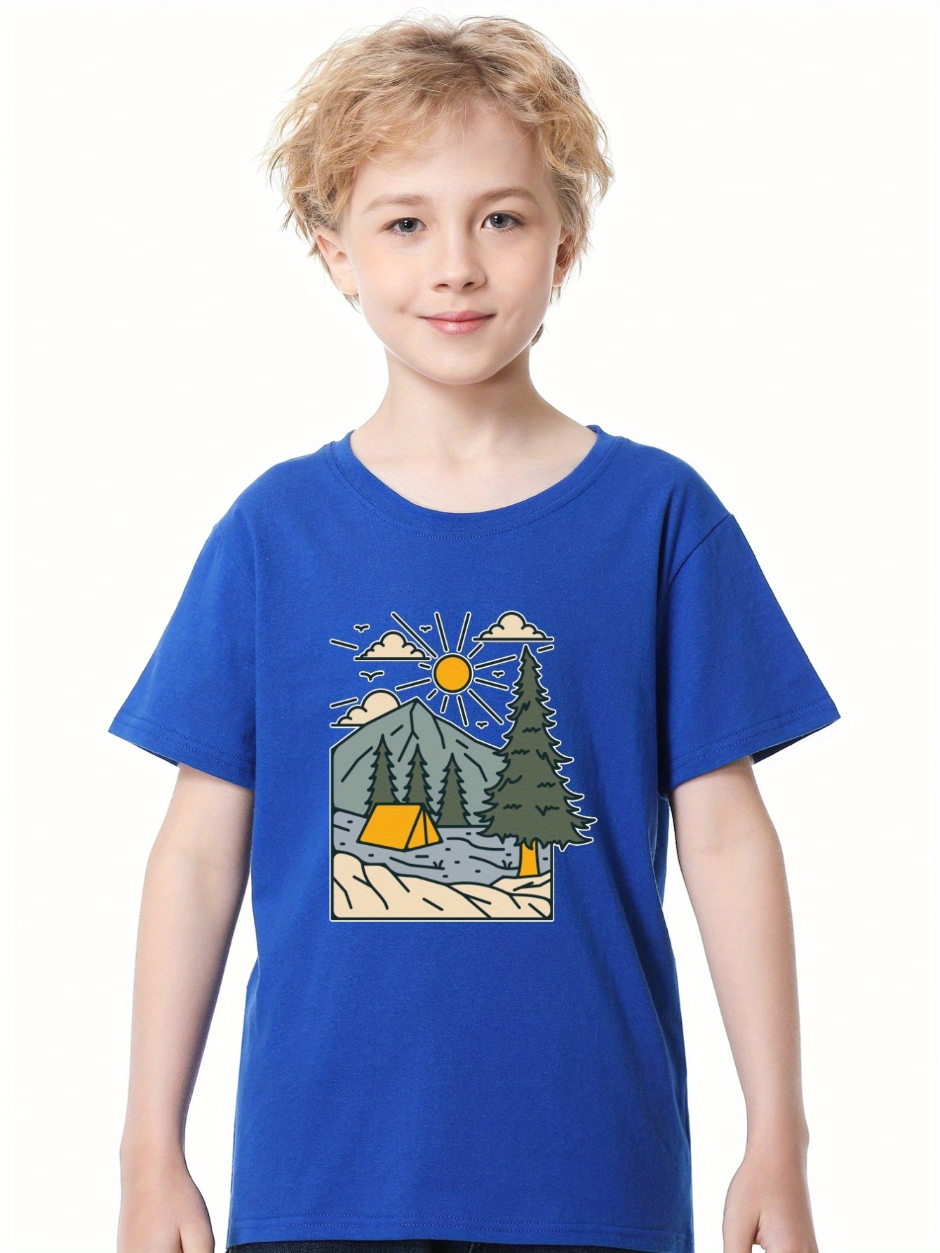 Short Sleeve Cotton Tees Camping Theme Print Boys Casual - Temu Australia