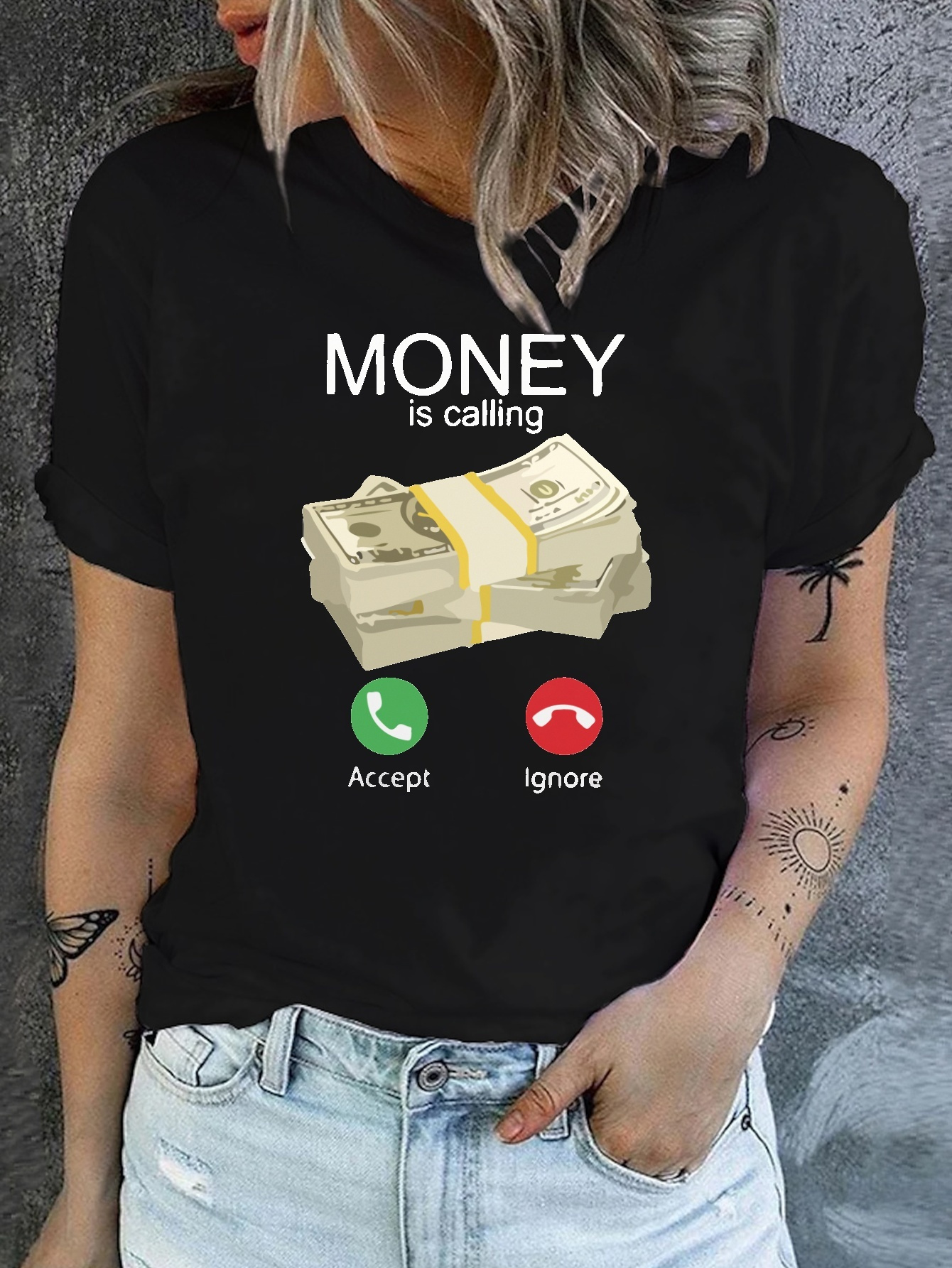 Money Graphic Print T shirt Short Sleeve Crew Neck Casual - Temu Australia