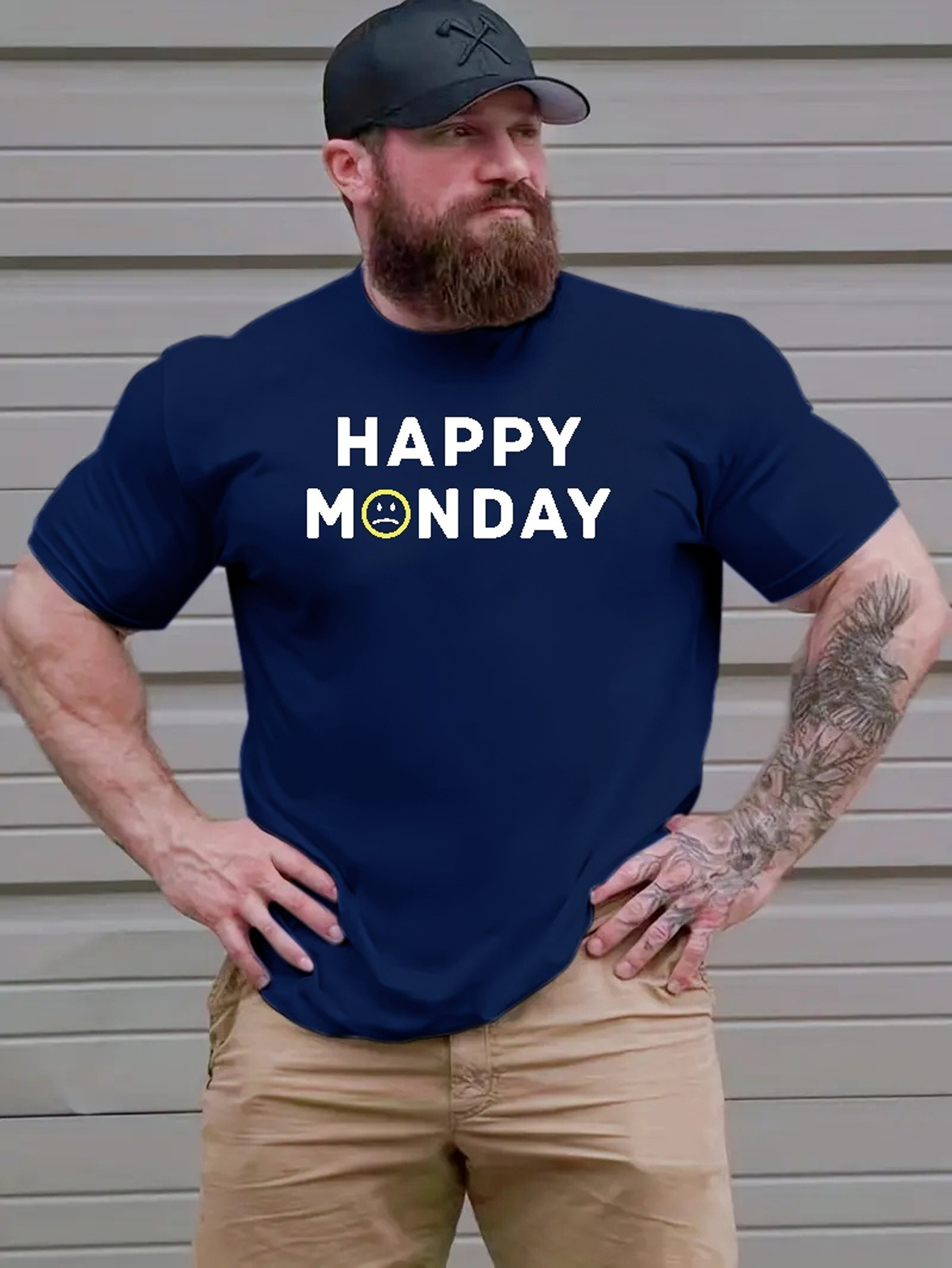 Plus Size 'happy Monday' Print Short Sleeve T shirts Men - Temu New Zealand