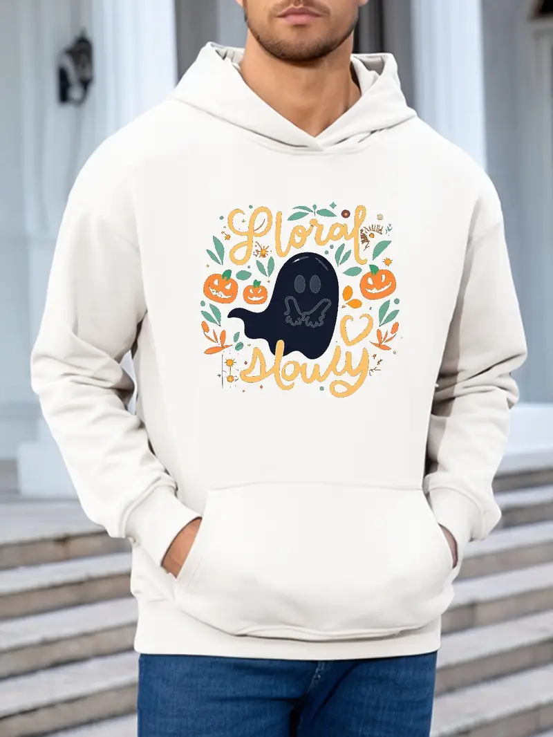 Ghost Print Kangaroo Pocket Hoodie Casual Long Sleeve Temu Canada