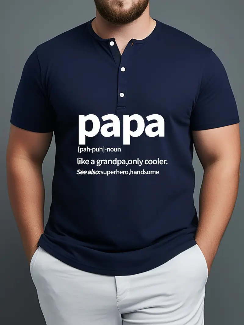 Plus Size Henley Shirt Papa Logo Print Mens Classic Fit Temu Philippines