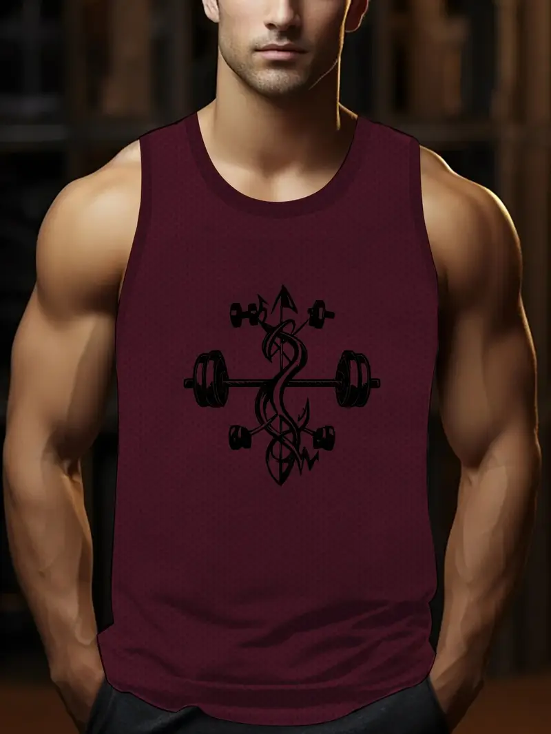 Plus Size Mens Barbell Graphic Print Tank Top Causal Temu Canada