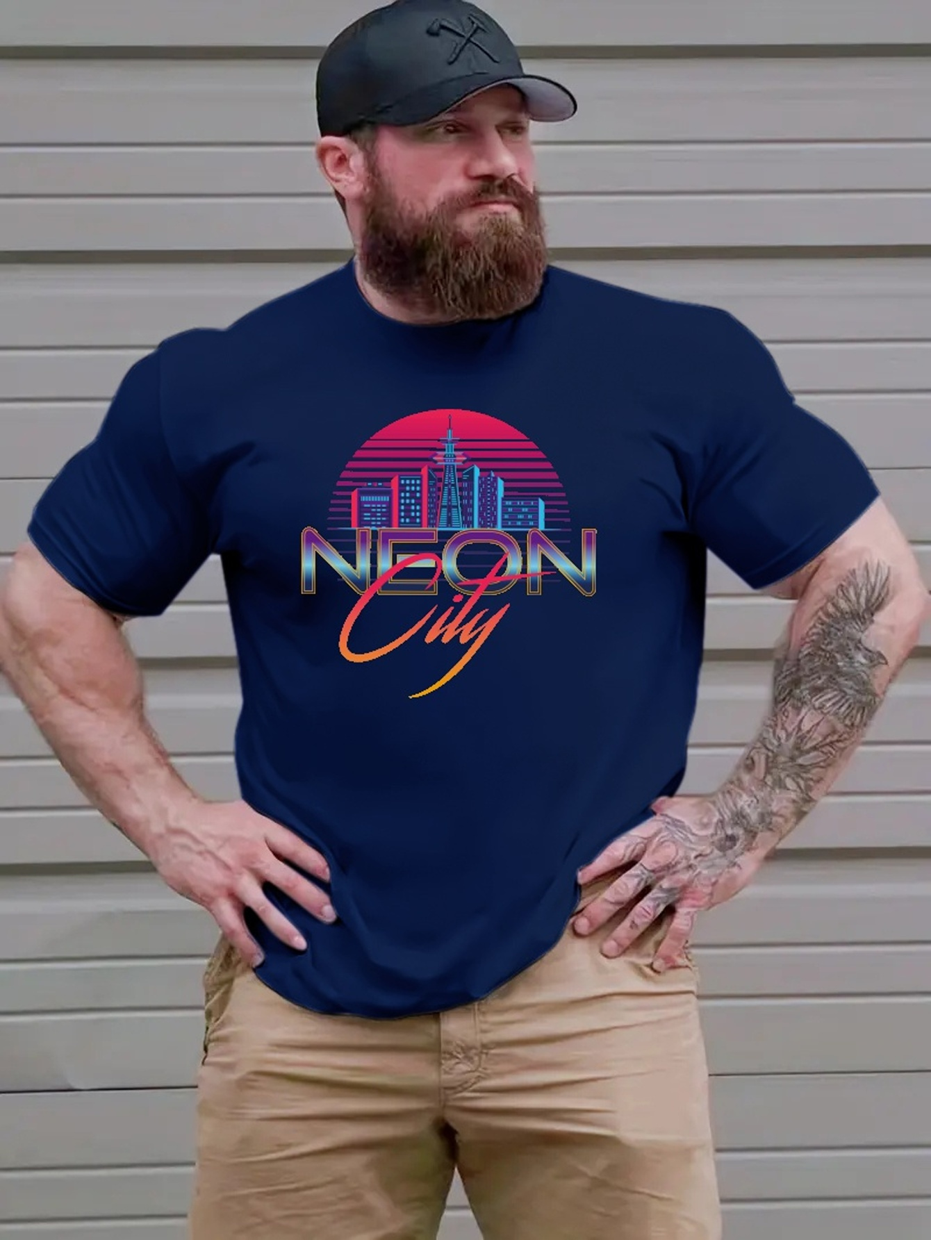 Plus Size Neon City Print T Shirt Tees Men Casual Short - Temu Canada