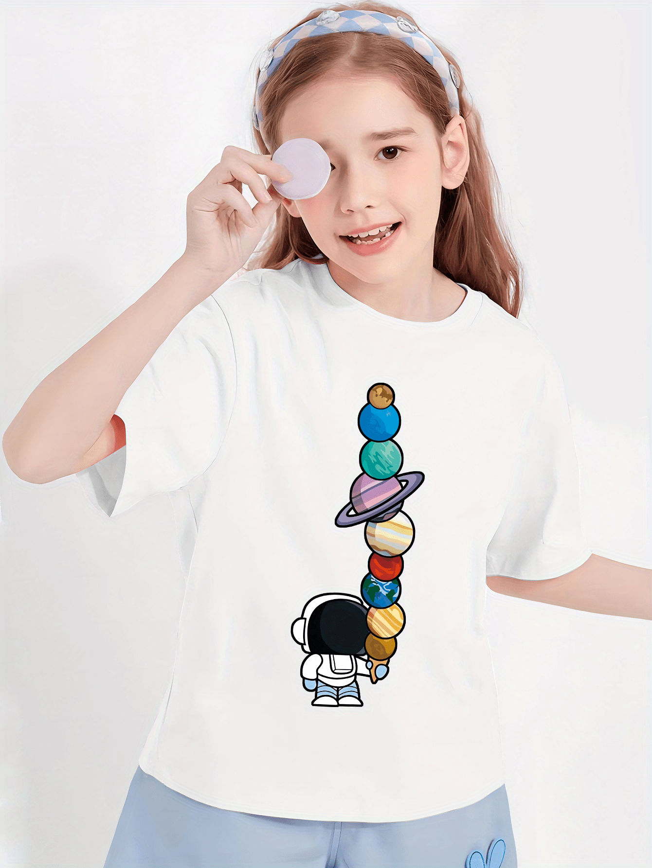 Creative T shirts Girls Kids Astronaut Print Round Neck Tees - Temu Australia