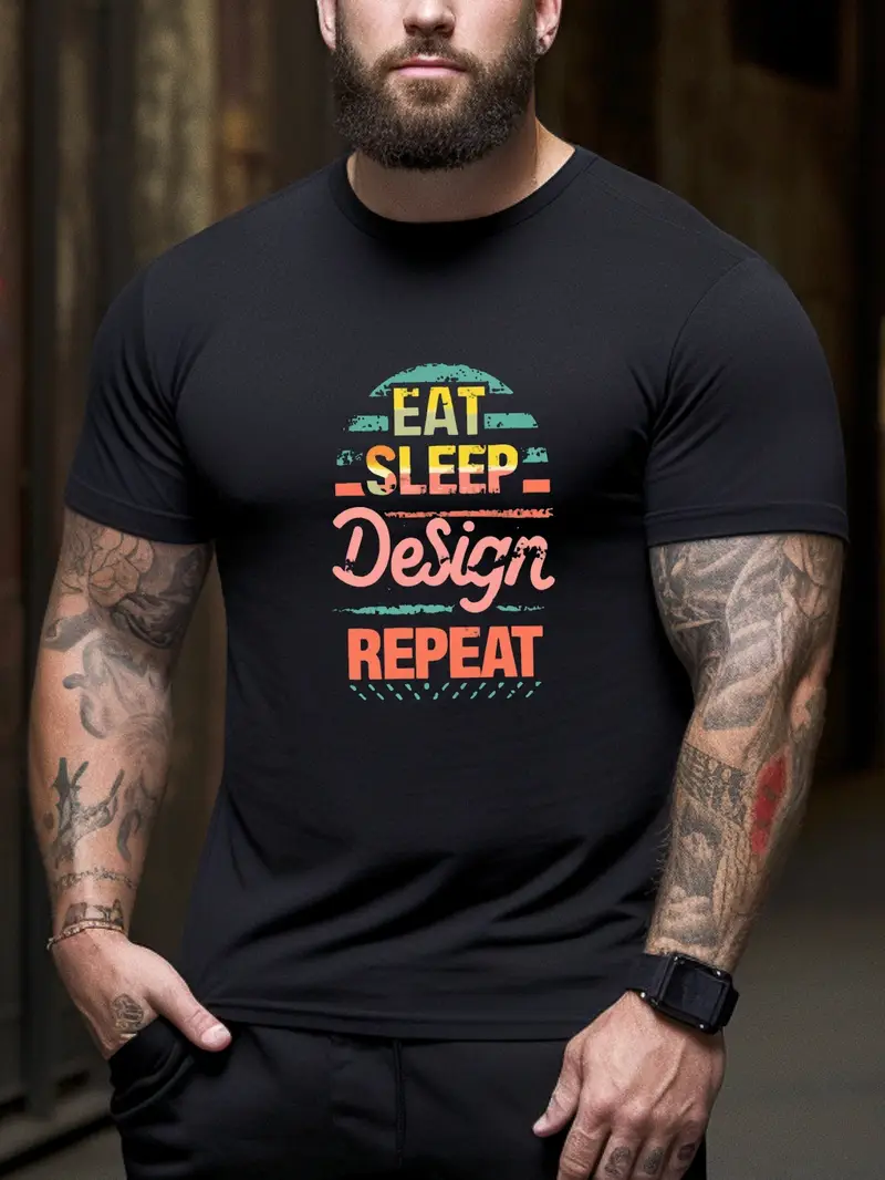 Plus Size Eat Sleep Design Repeat Print T Shirt Tees Men Temu Canada