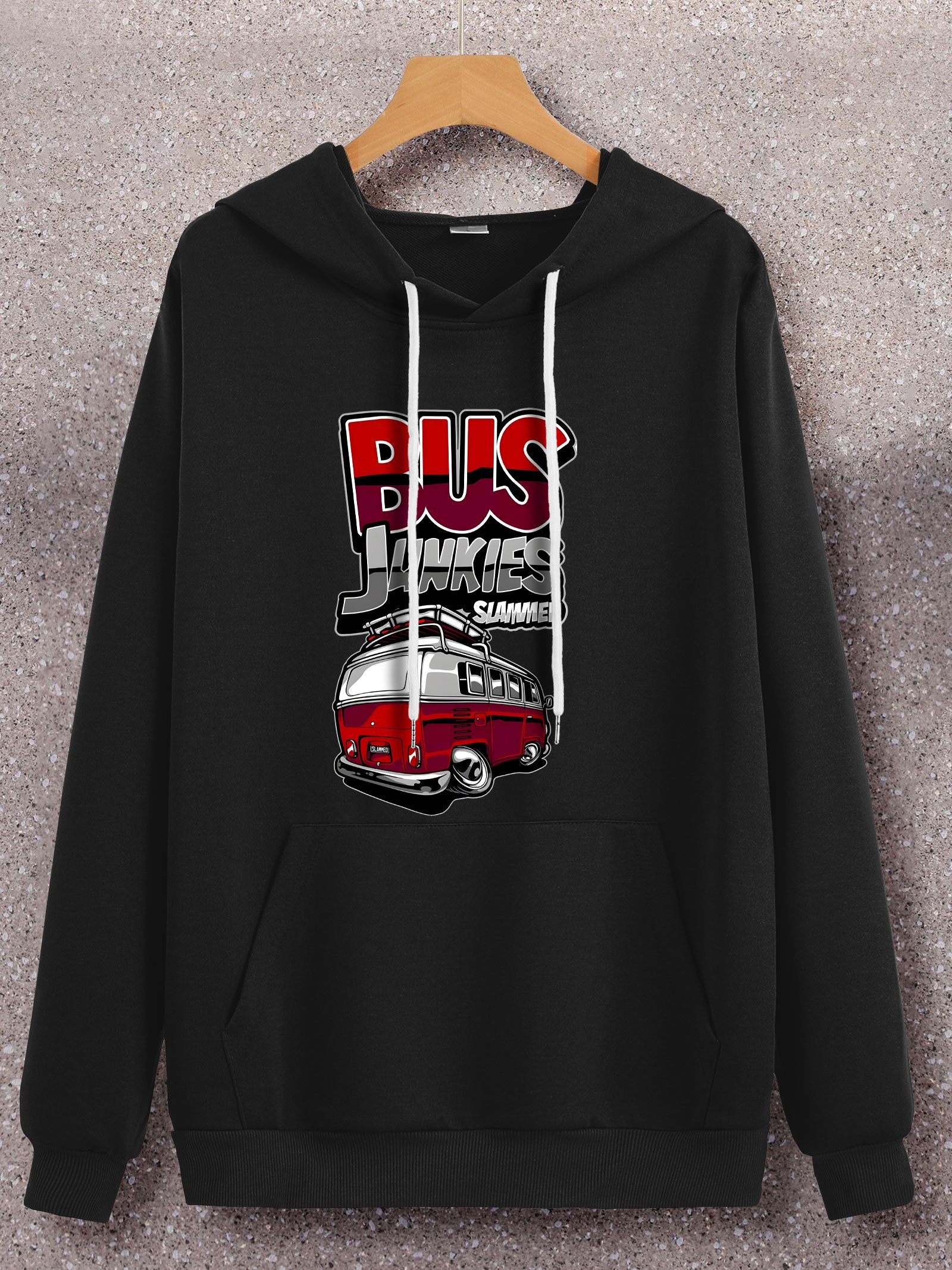 Red Bus Print Men's Pullover Round Neck Long Sleeve Hooded - Temu Canada