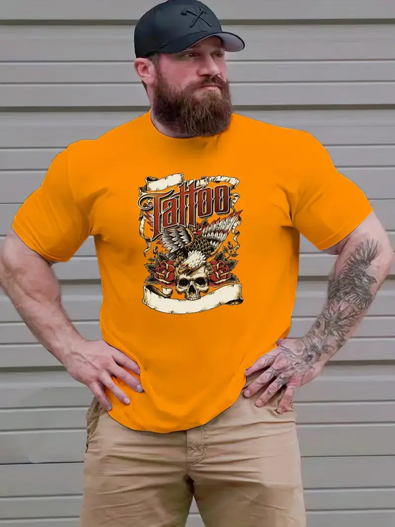 Plus Size Eagle Skull Print T Shirt Tees Men Casual Short Temu Canada