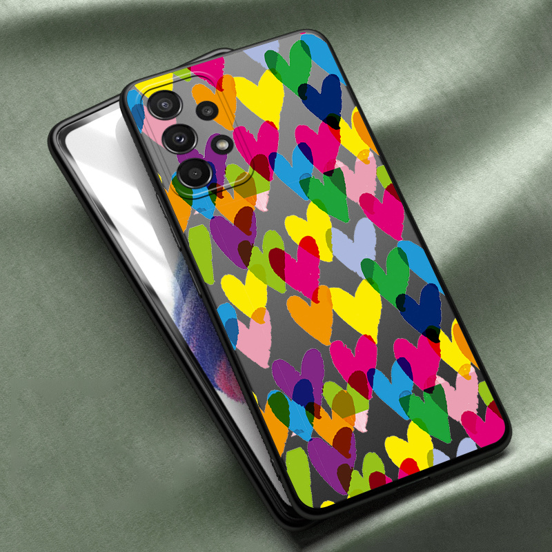 Matte Patter Print Colored Hearts Phone Case Samsung Galaxy - Temu