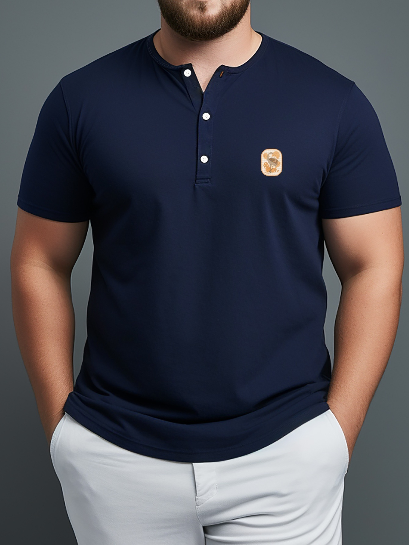 Plus Size Printed Henley Shirt Men's Casual Stretch Short - Temu Canada