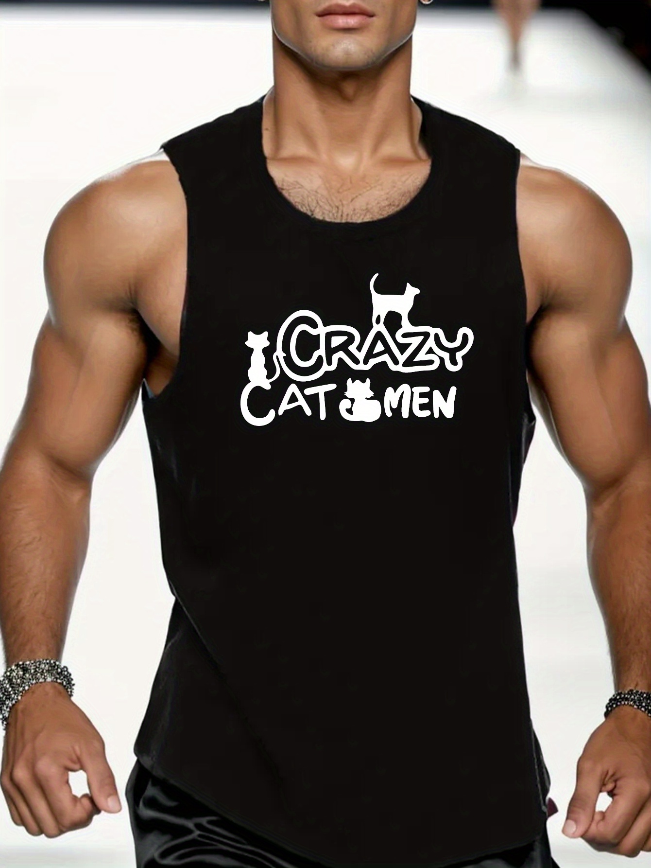 Plus Size Crazy Cat Men Print Tank Top Men Casual Sleeveless Temu Ireland