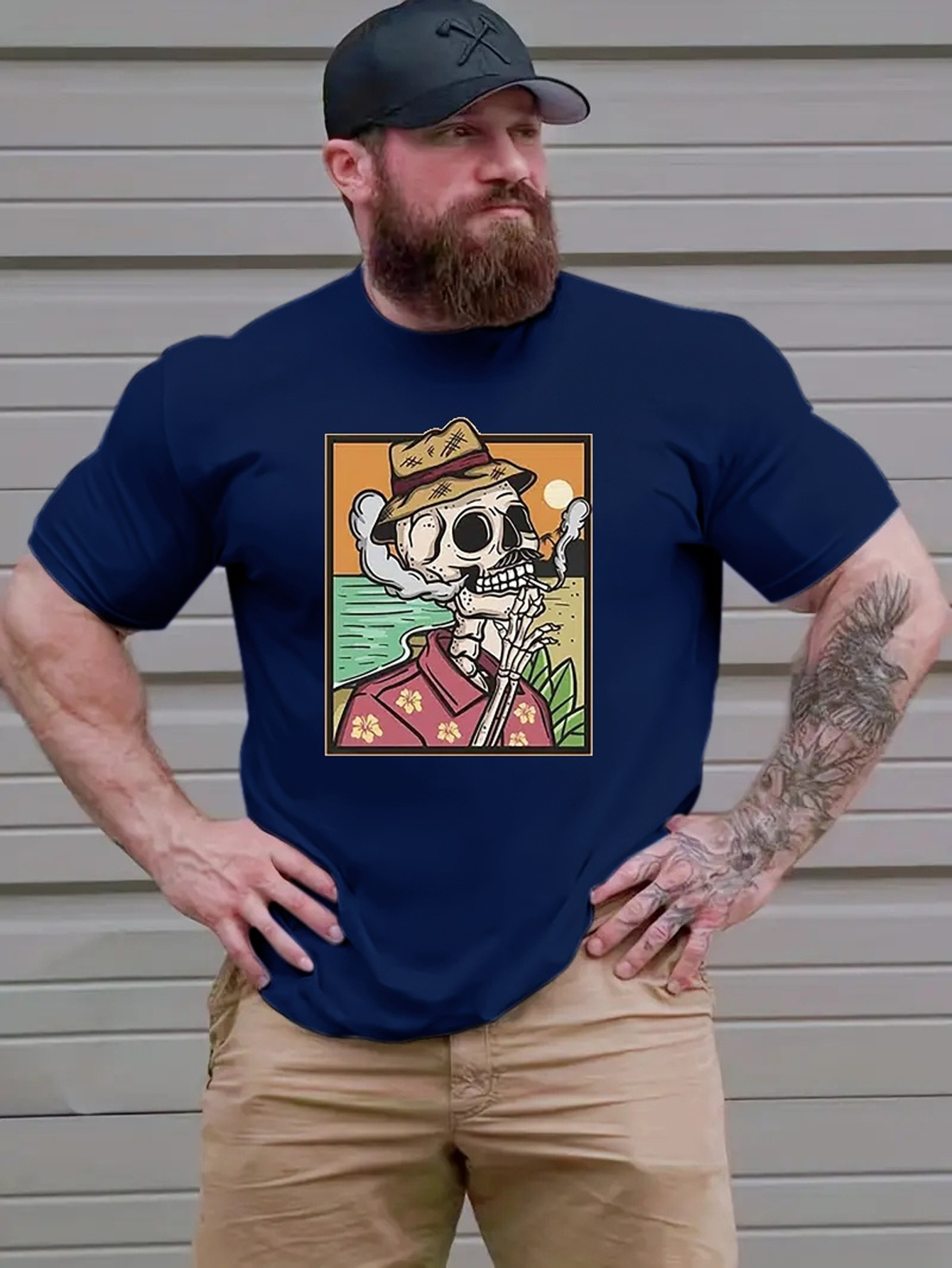 Plus Size Smoking Skeleton Print Men's Short Sleeve T shirts - Temu Ireland