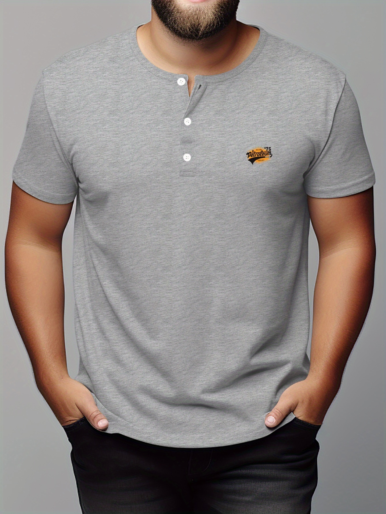 Plus Size Men's Stylish Fonts Print Henley Shirt Comfy - Temu Australia