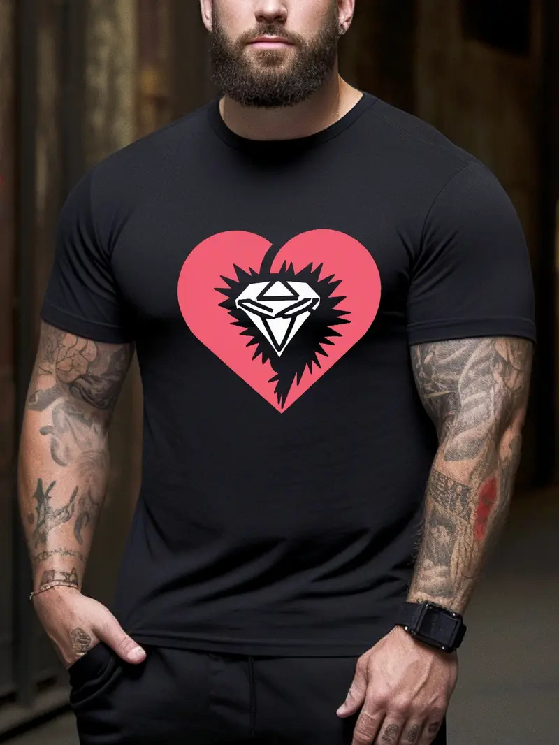Plus Size Love Heart Print Mens Short Sleeve T Shirts Comfy Temu