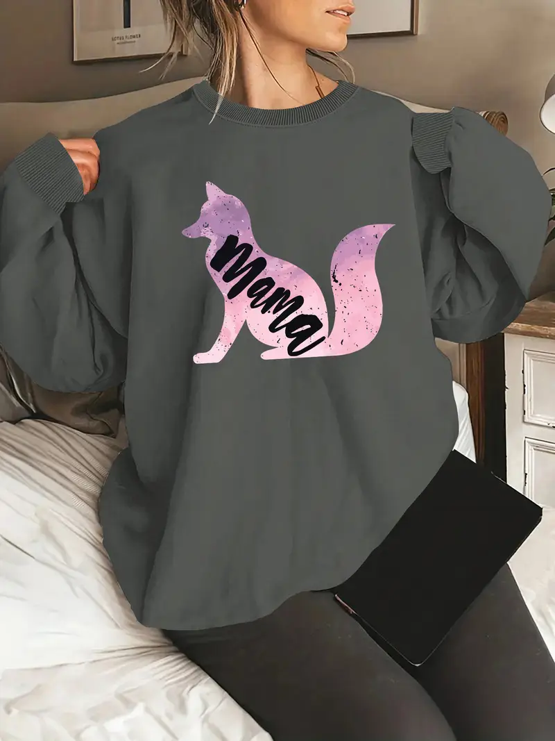 Graphic Print Sweatshirt Plus Size Crew Neck Casual Temu New Zealand