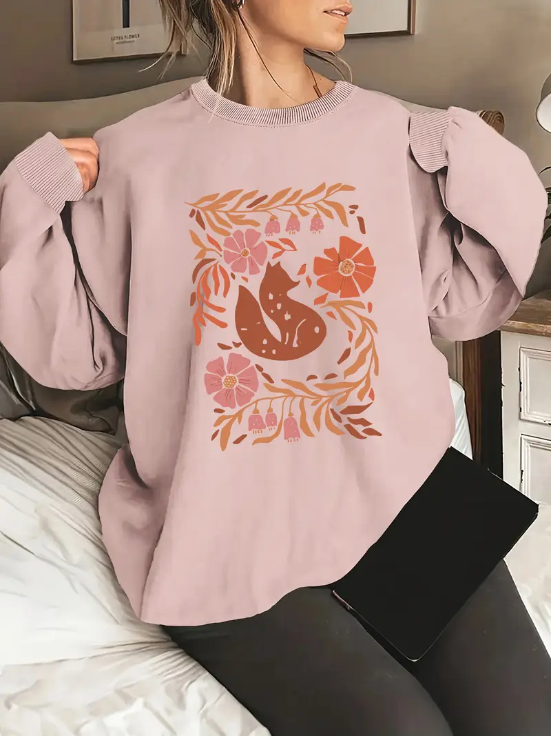Graphic Print Sweatshirt Plus Size Crew Neck Casual Temu New Zealand