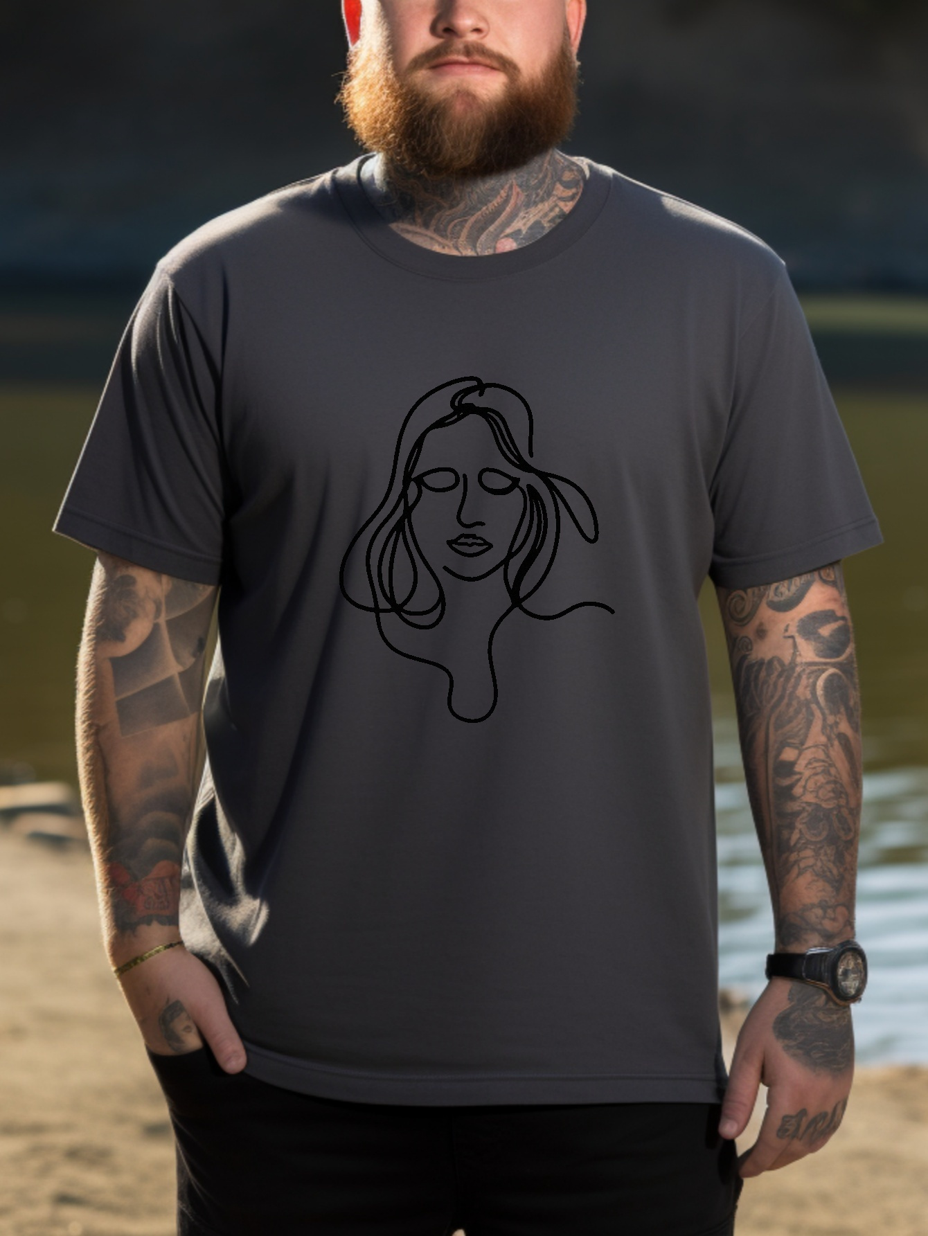 Plus Size Men's Henley Shirt Anime Woman Graphic Print Short - Temu Canada