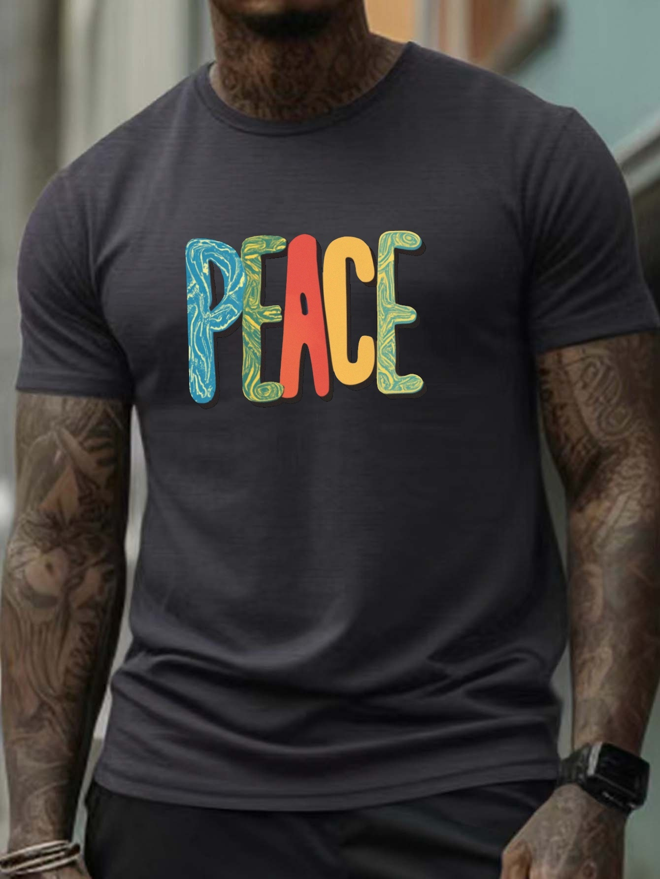 Plus Size Peace Letter Pattern Men's Trendy T shirt Summer - Temu Australia