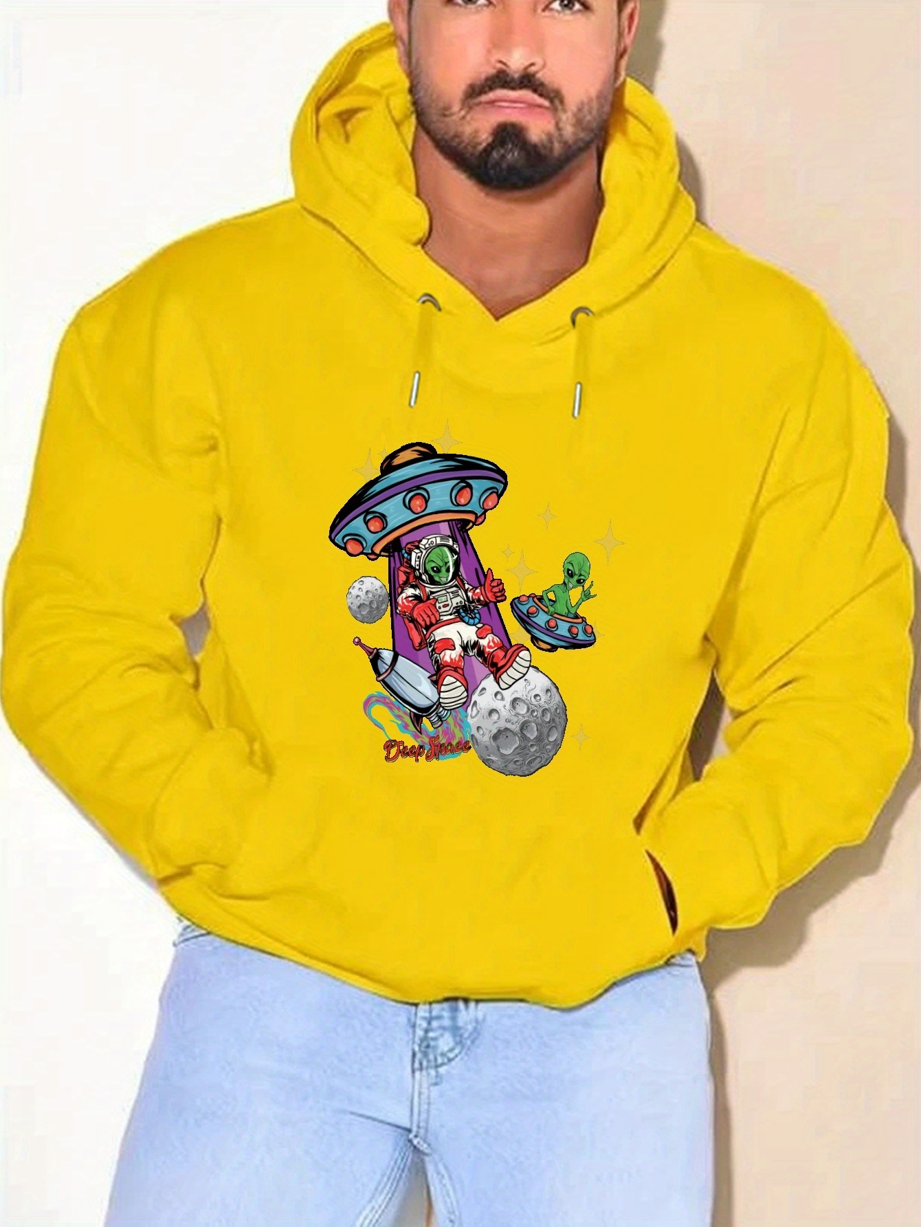 Cartoon Style Aliens Graphic Design Plus Size Men's Casual - Temu Canada