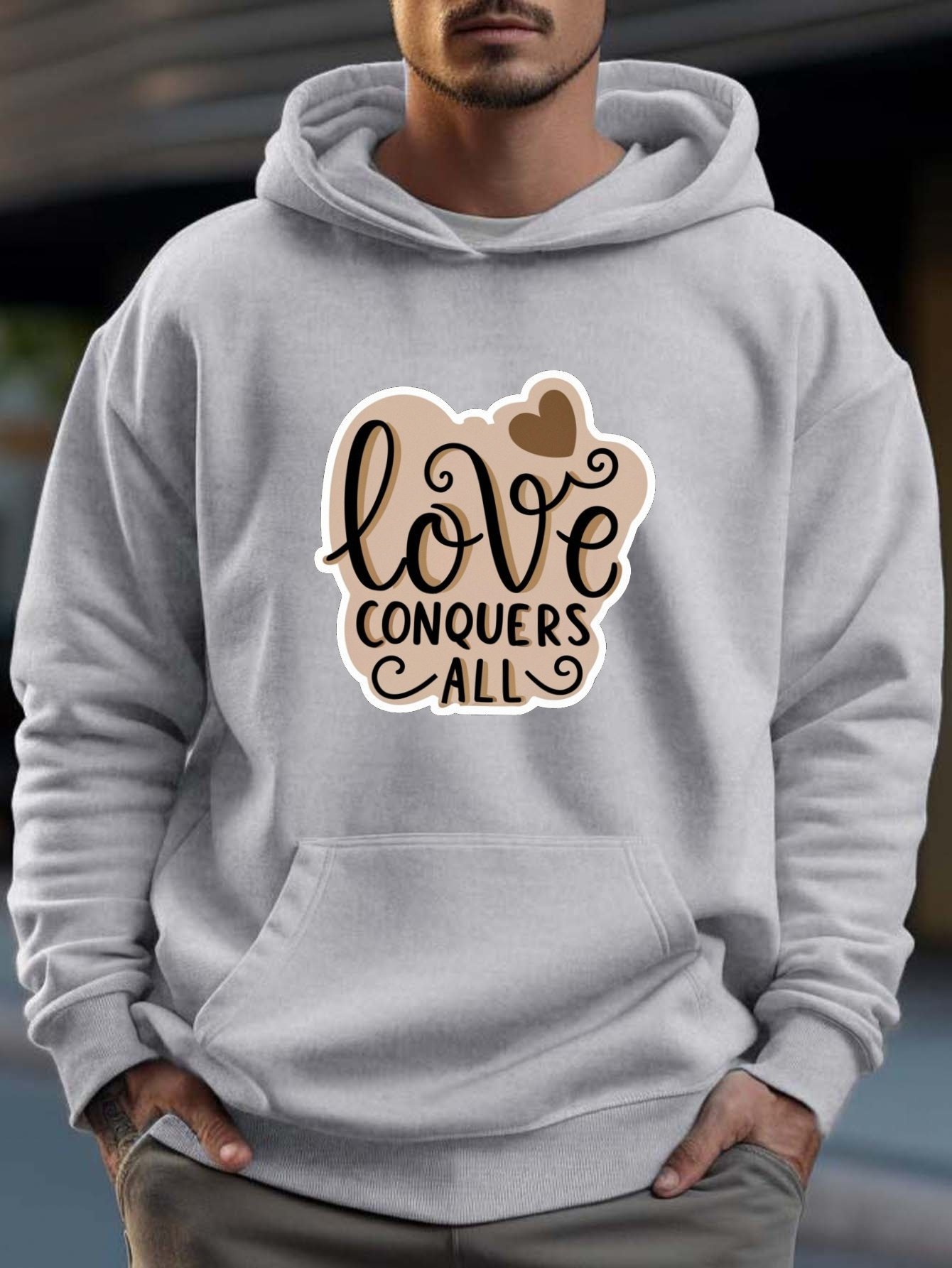 Love Conquers Print Kangaroo Pocket Hoodie Casual Long - Temu Ireland