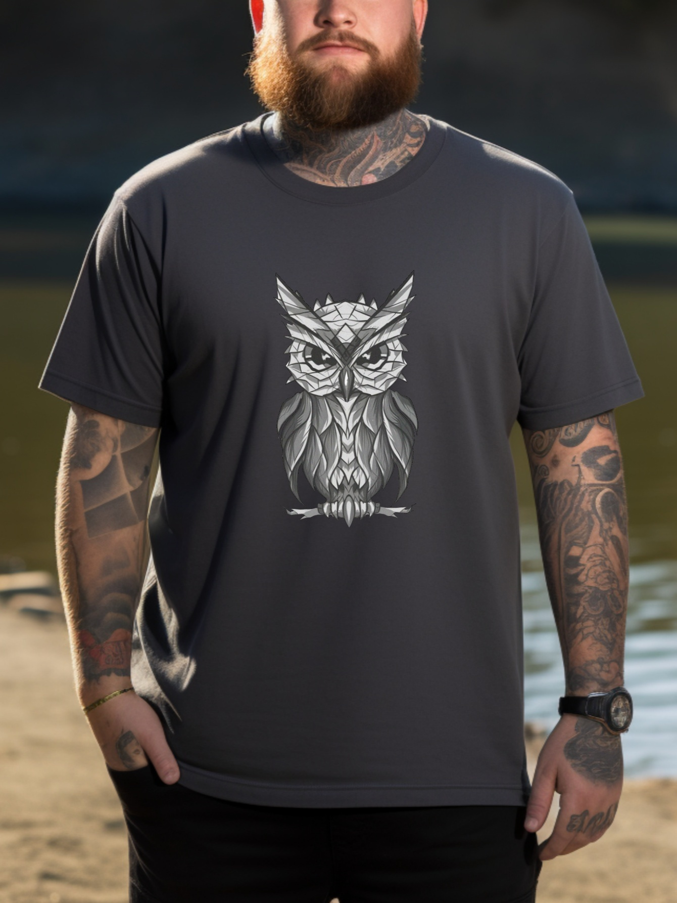 Grote Maat Uil Schets Print Trendy Comfortabel Heren T shirt - Temu ...