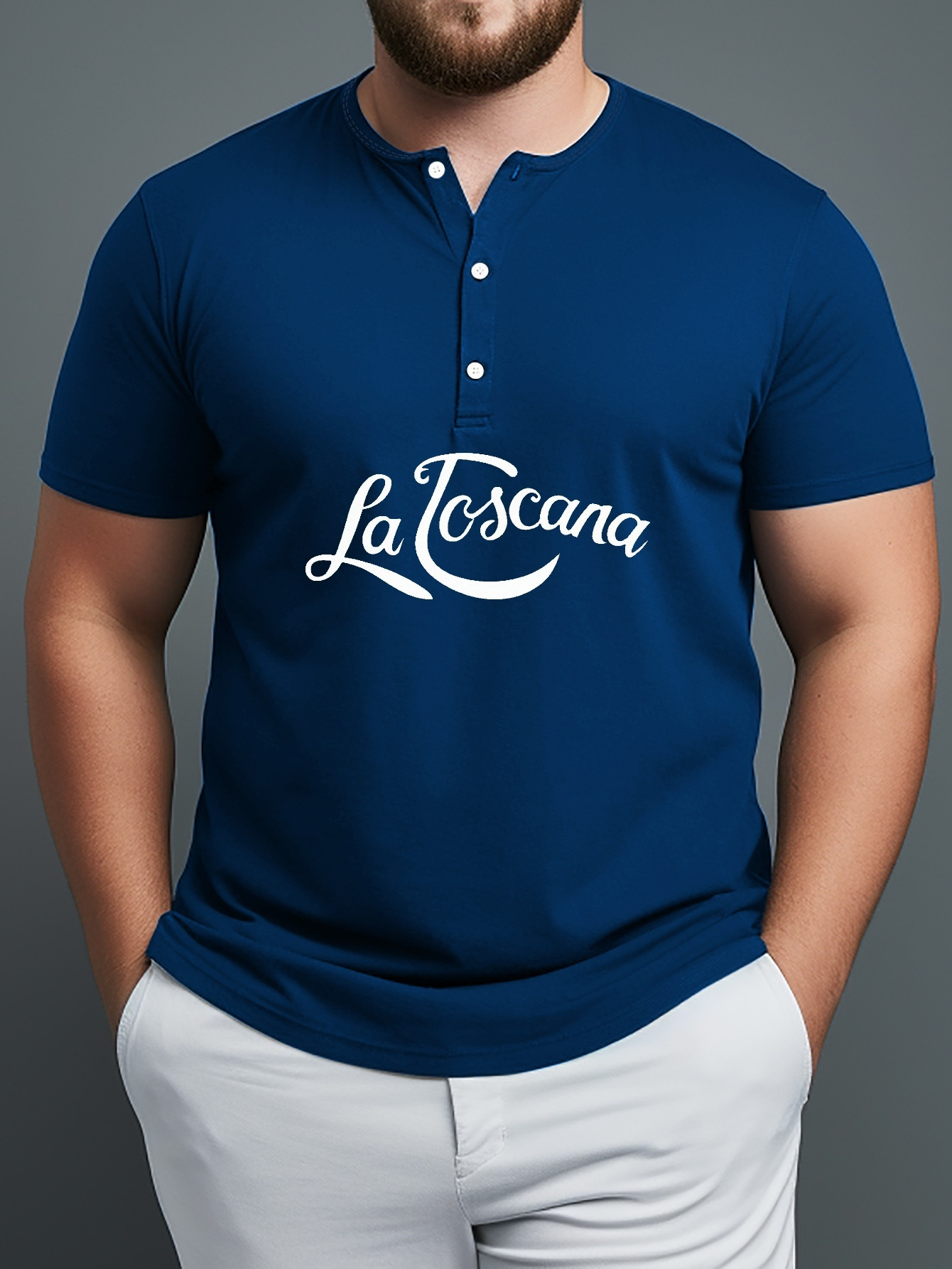 Plus Size Letter Print Henley Shirt Men's Casual Stretch - Temu Canada