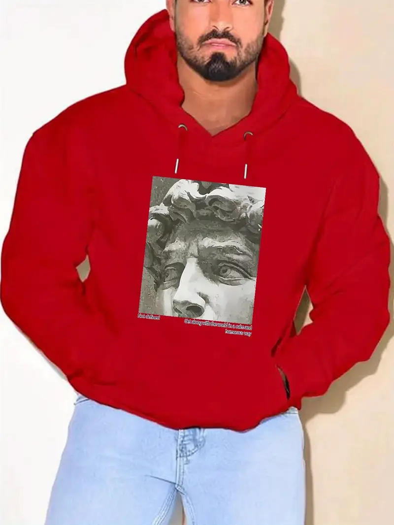 Plus Size David Statue Print Hoodie Men Trendy Hooded Long Temu South
