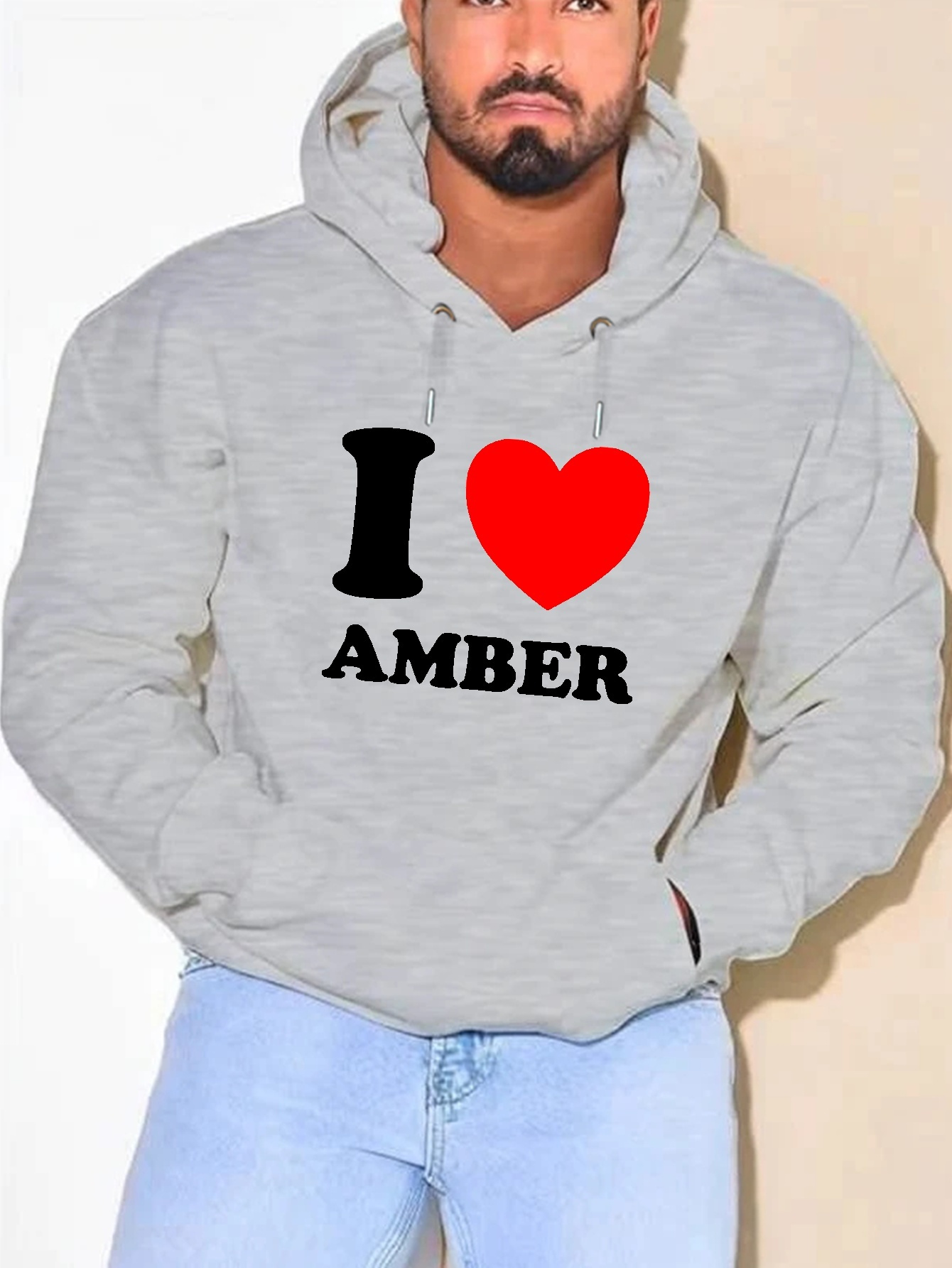 Plus Size I Love Amber Print Herretrøjer Rundhalset - Temu Denmark