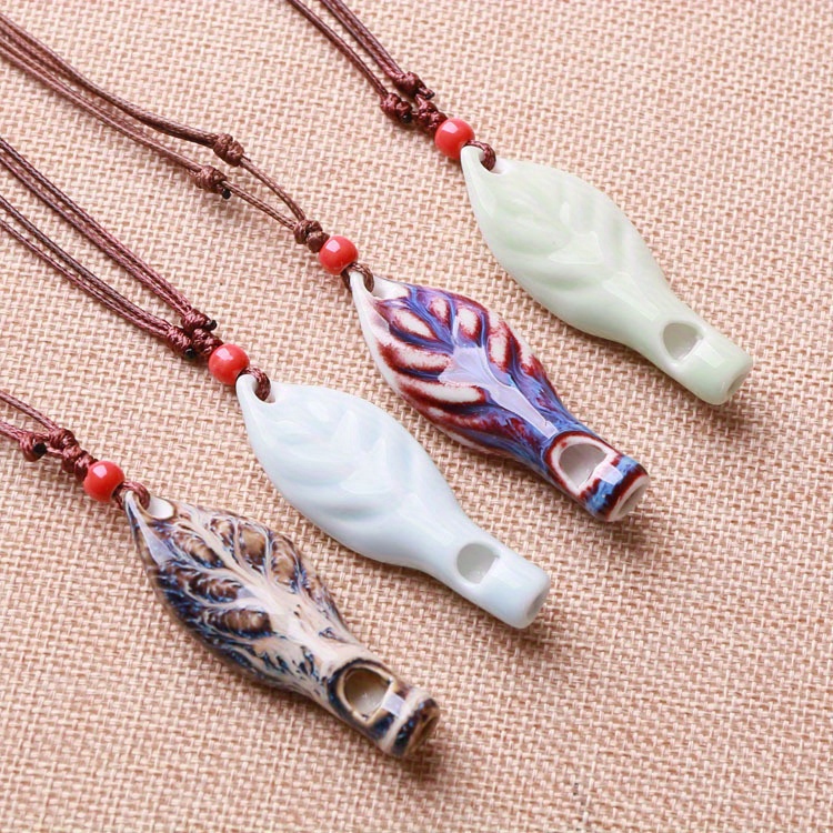 1pc Beautiful Ceramic Necklace Whistle For Fashion And Safety Outdoor Whistle