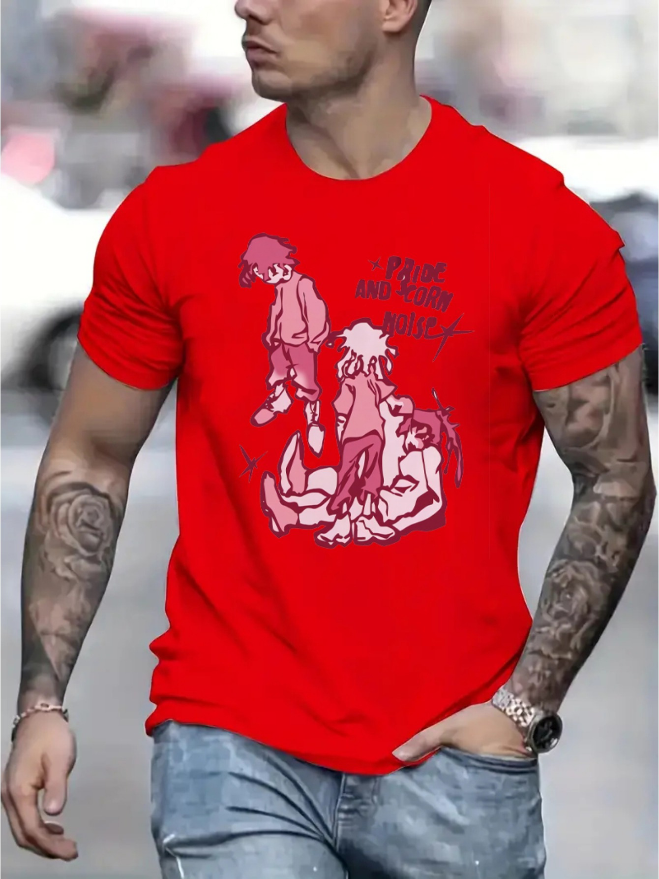 Cartoon Print Mens Creative Top Casual Short Sleeve Crew Temu Australia