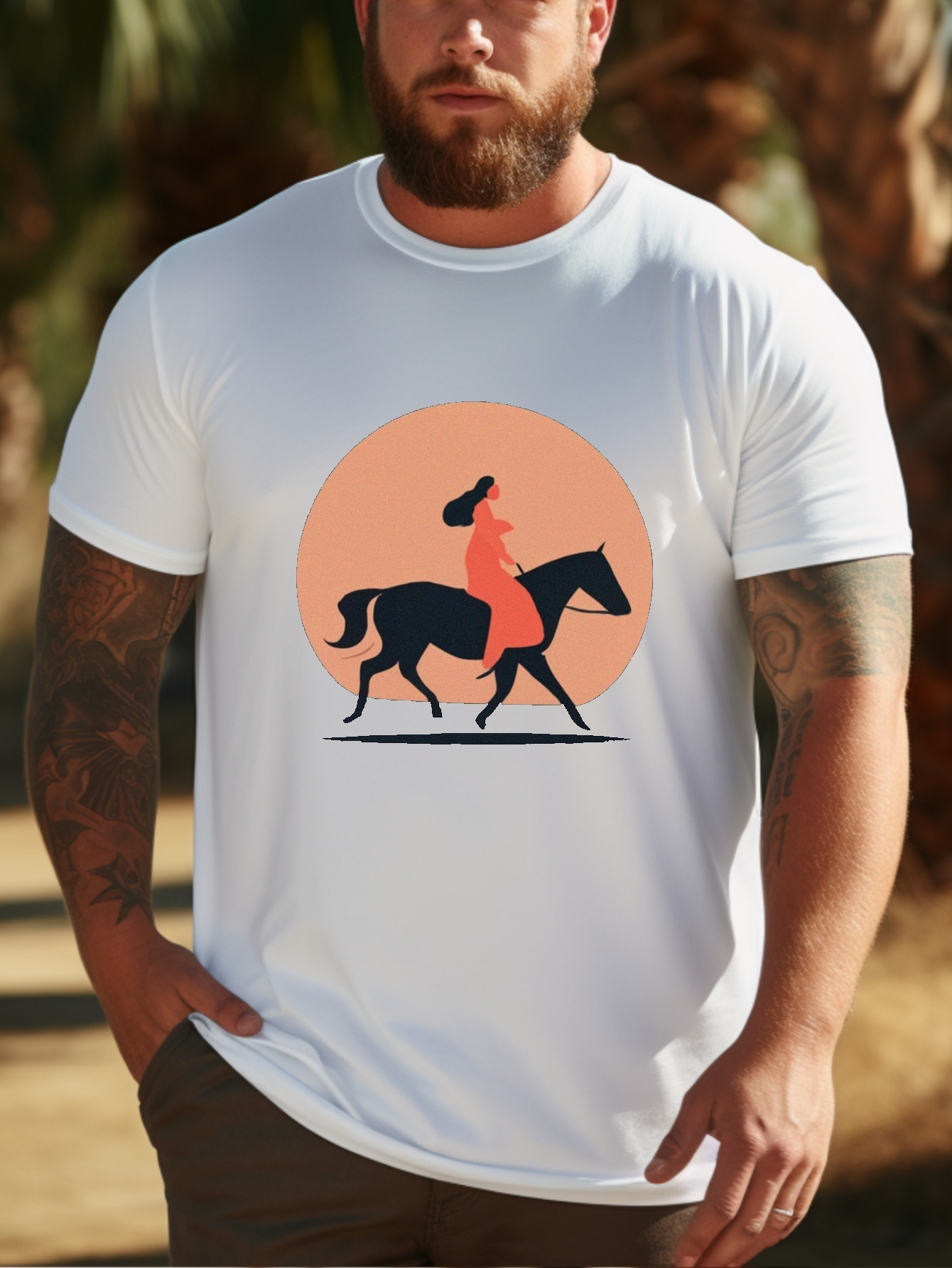 Plus Size Creative Horse Illustration Pattern Men's Trendy T - Temu Canada