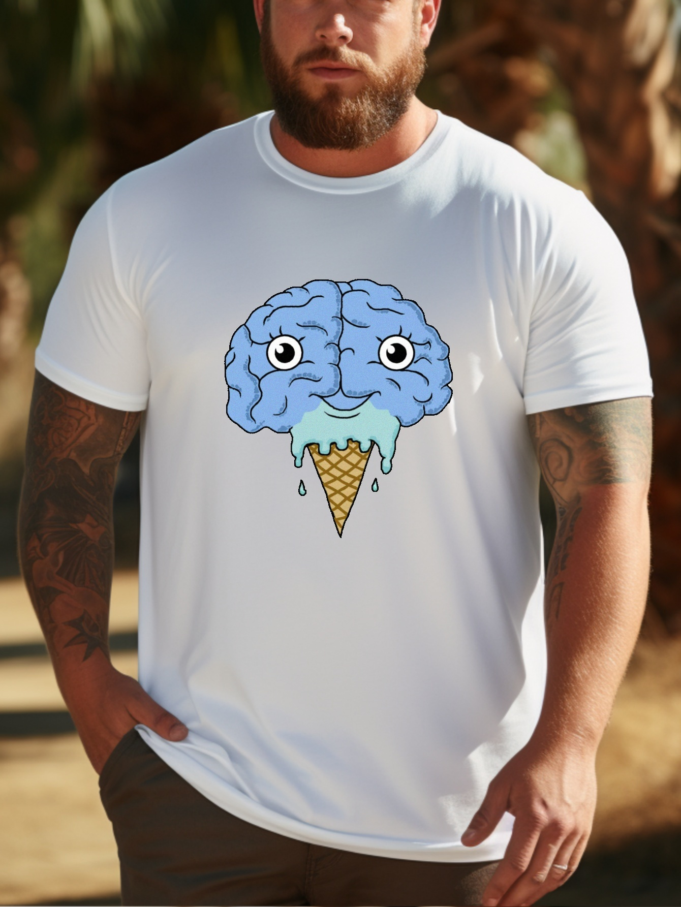 Plus Size Brain Ice Cream Print Men's Short Sleeve T shirts - Temu Ireland