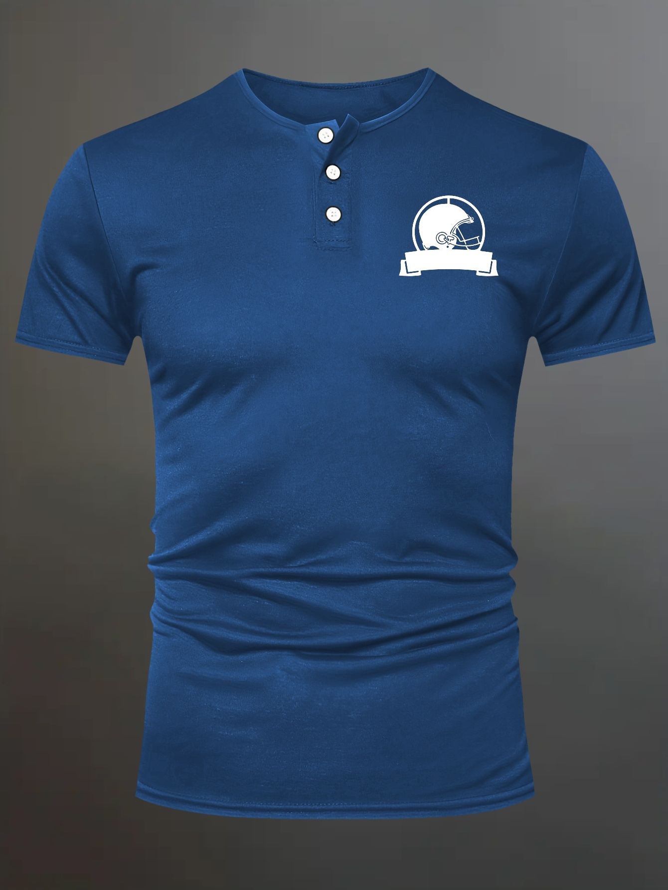 Plus Size Football Helmet Print Men's Solid Henley Shirts - Temu New Zealand
