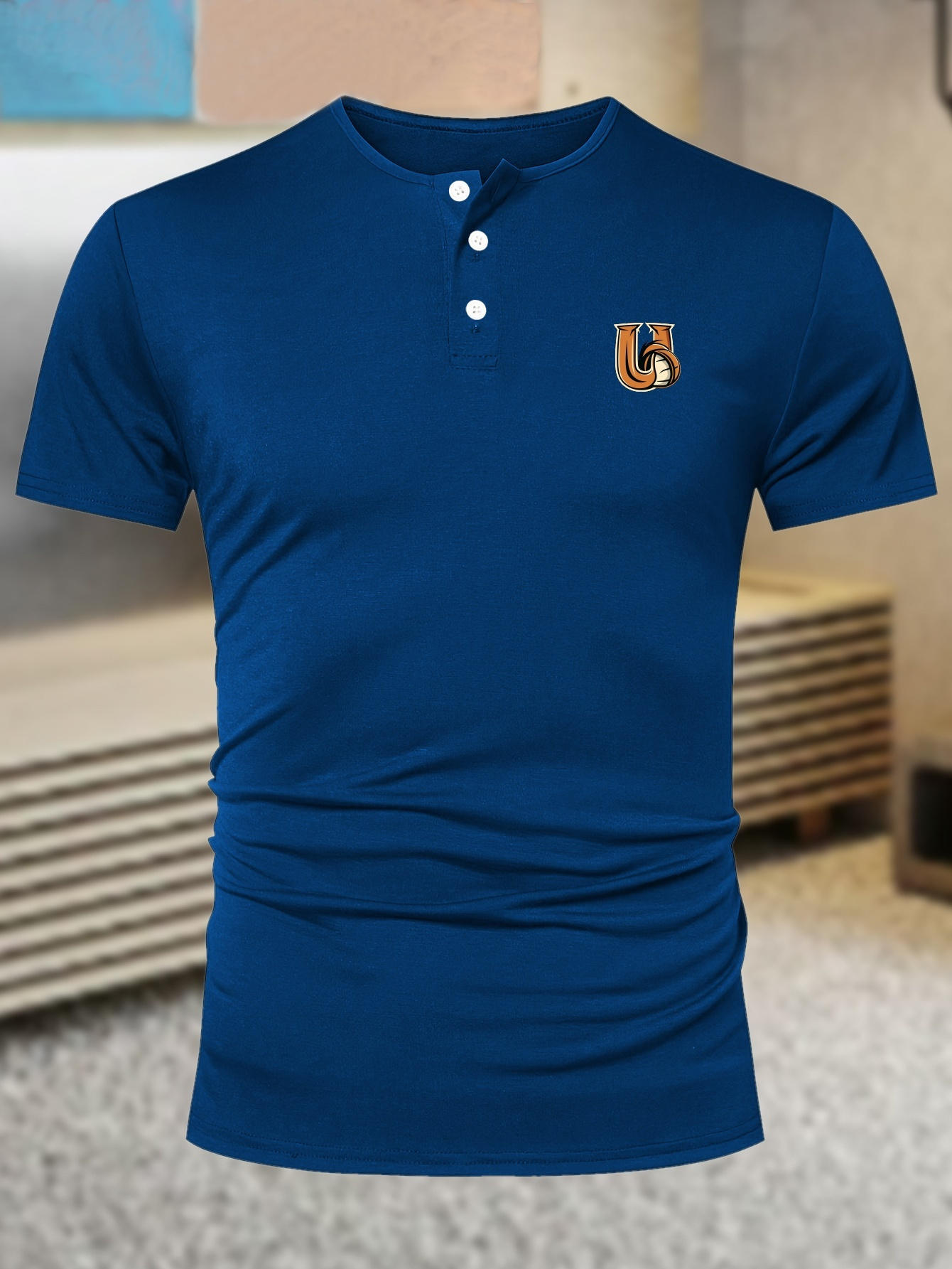 Plus Size Letter U Print Men's Solid Henley Shirts Buttons - Temu Canada