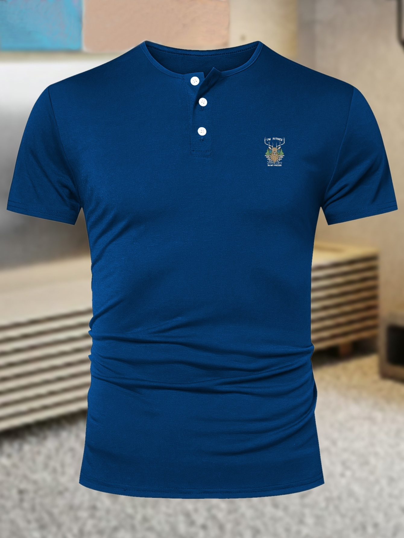 Plus Size Deer Print Men's Solid Henley Shirts Buttons Comfy - Temu Canada