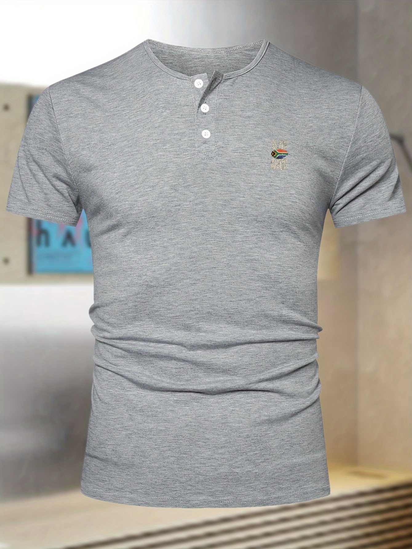 Plus Size Eat Sleep Rugby Repeat Print Men's Solid Henley - Temu Canada