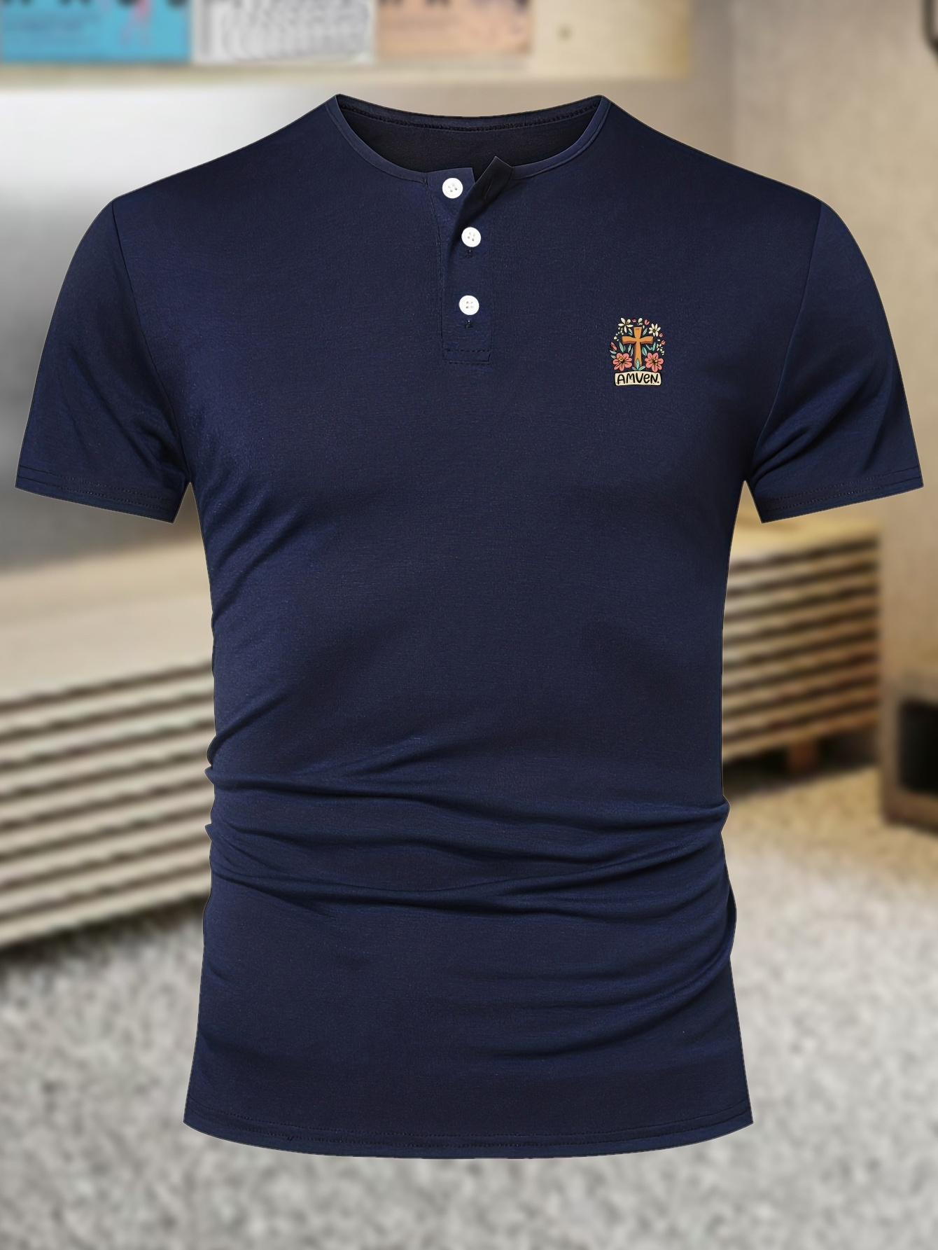 Amven Cross Flowers Graphic Print Men's Plus Size Solid - Temu Australia