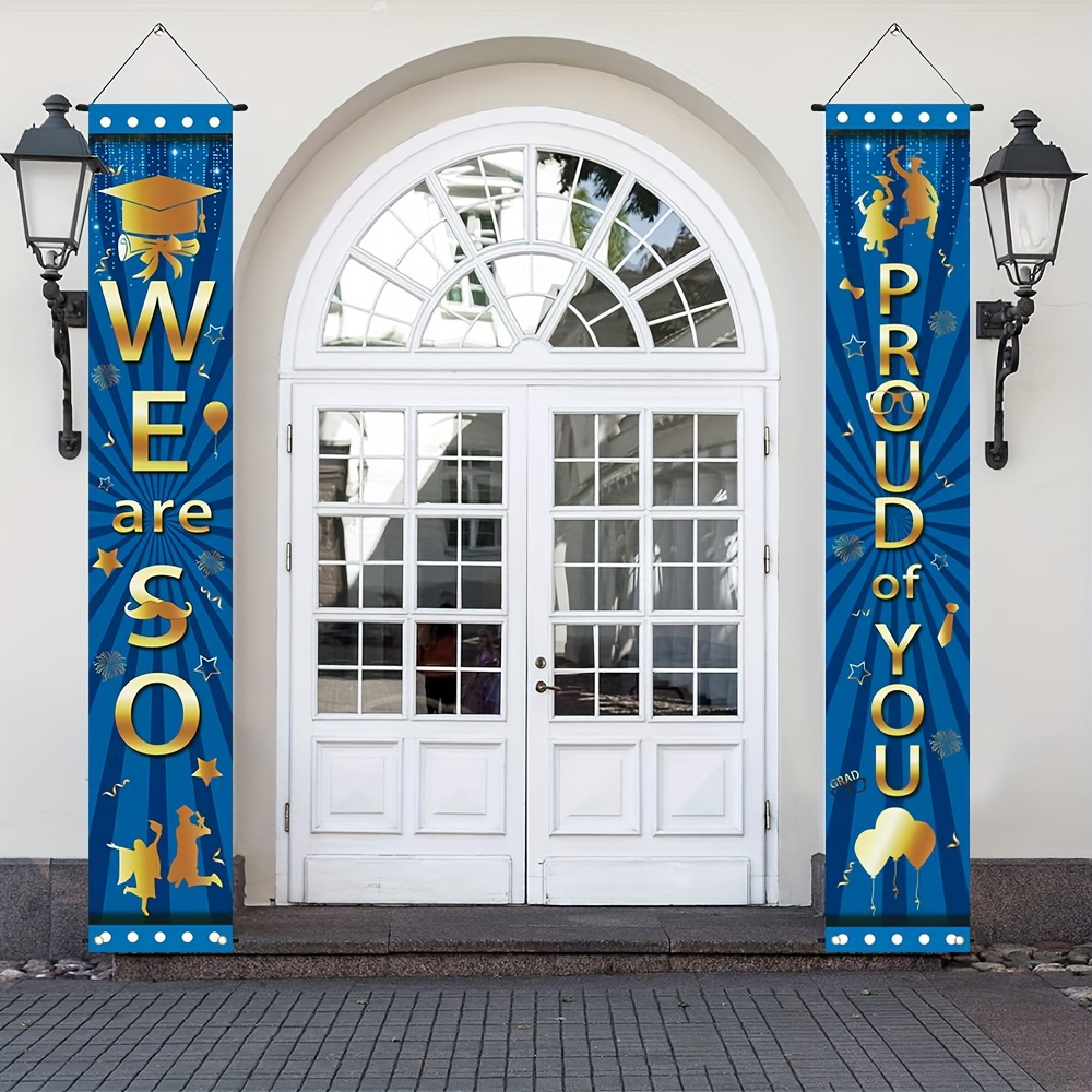 Graduation Porch Party Decorations Polyester Blue Golden - Temu