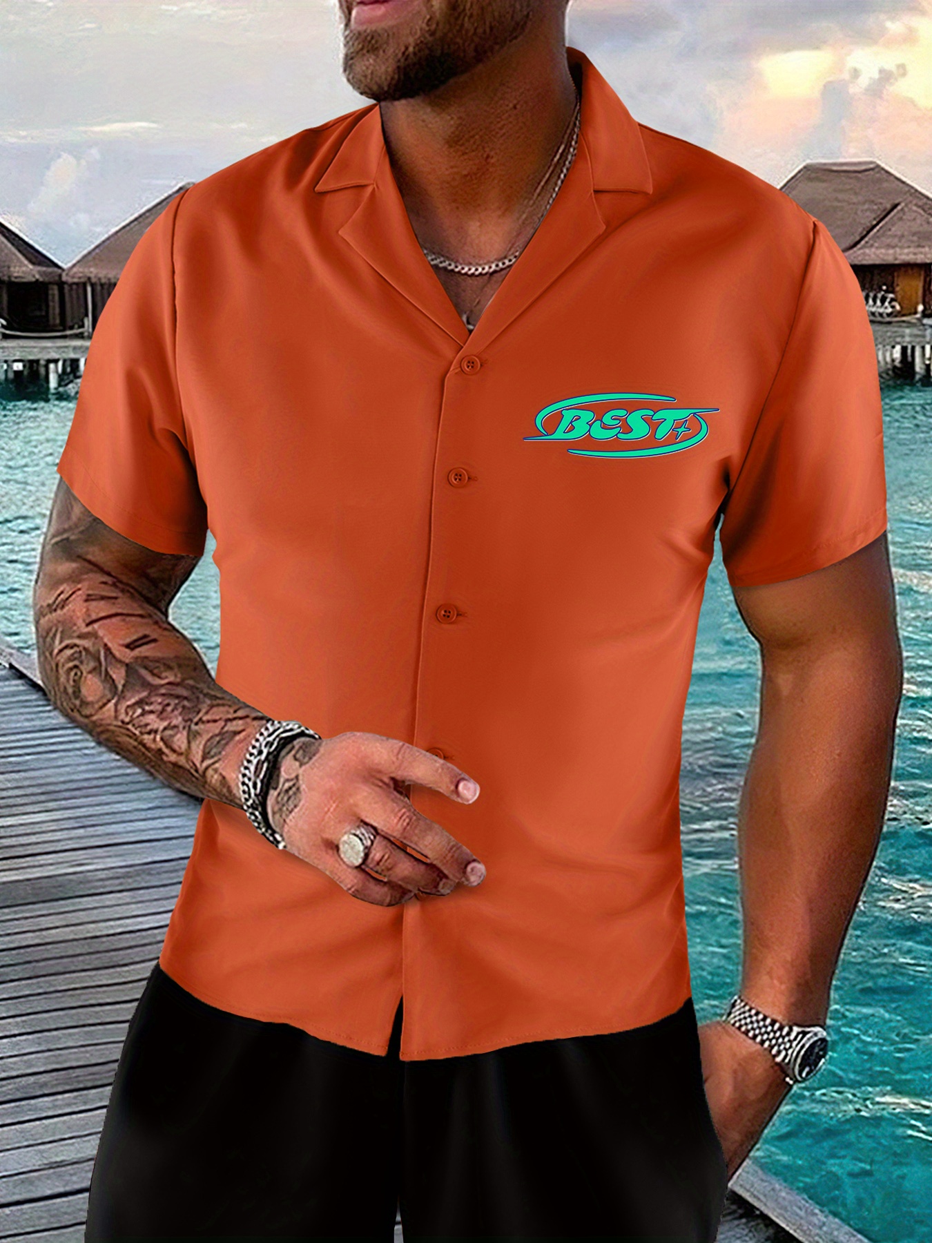 Plus Size "best" Alphabet Print Men's Shirt Top Short Sleeve - Temu New ...