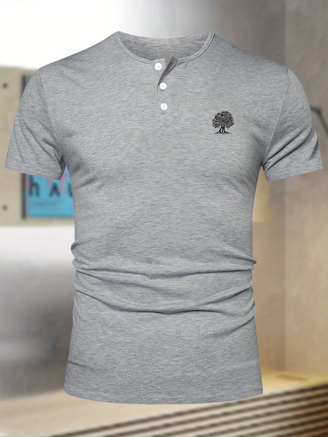 Plus Size Life Tree Logo Print Mens Henley Shirt Classic Temu New